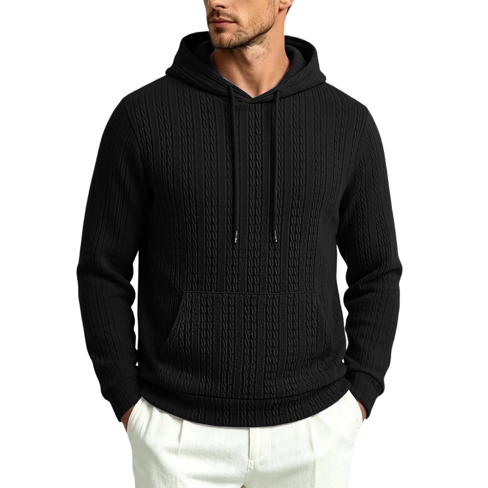 VEKDONE Cable Knit Hoodies for Men Long Sleeve Drawstring Pullover Tops ...