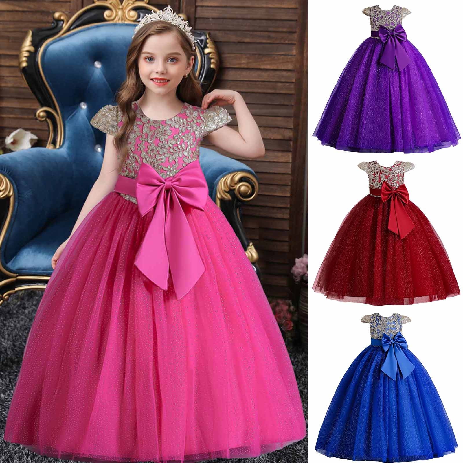 VEKDONE Clearance Elegant Flower Girl Dresses Kids Ruffle Short Sleeve ...