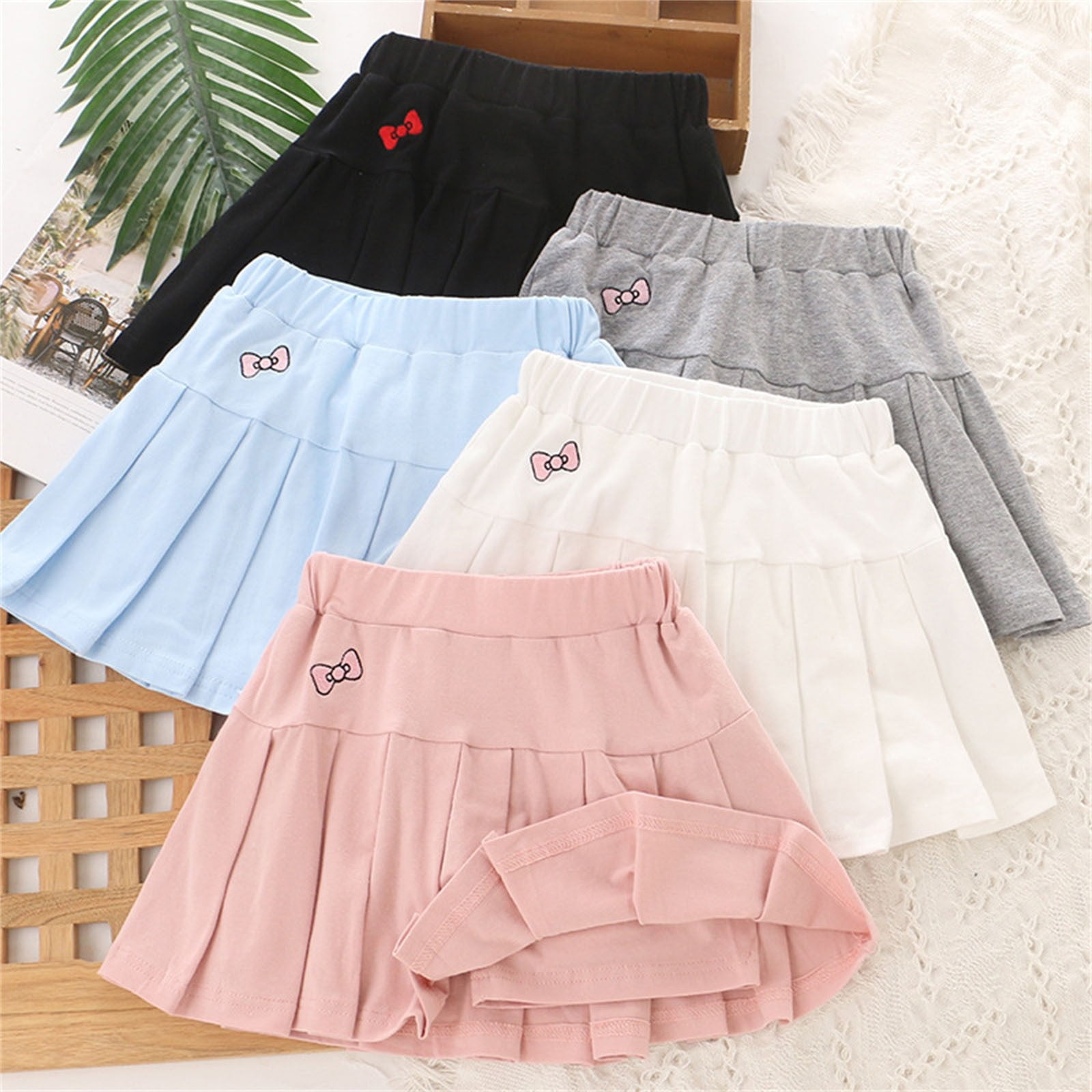 VEKDONE Girls Cotton Pleated Skirt with Shorts Bowknot Ruffle Skirt for ...