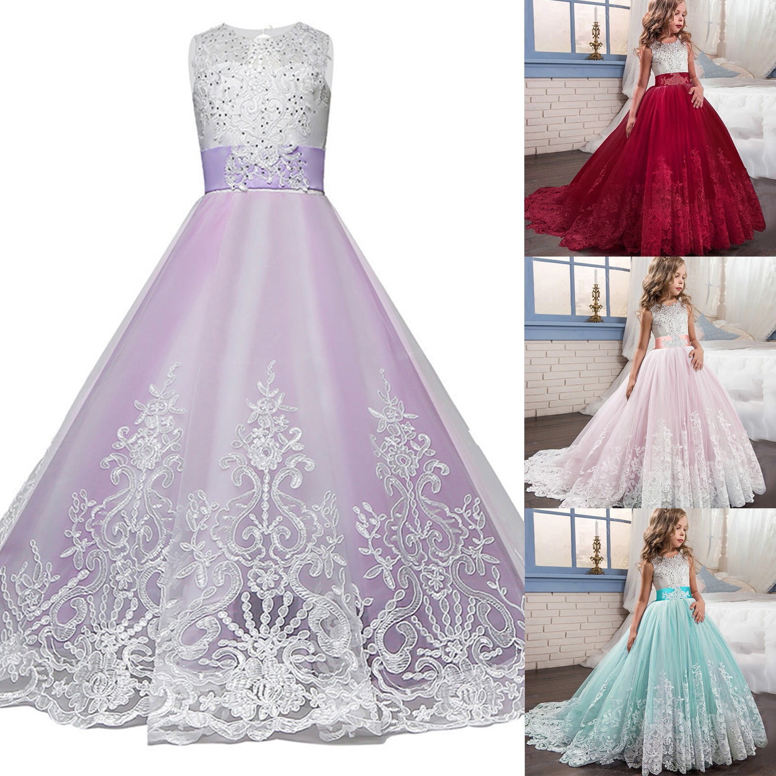 VEKDONE Princess Dress Up for Girls Elegant Lace Embroidery Tulle Dress ...