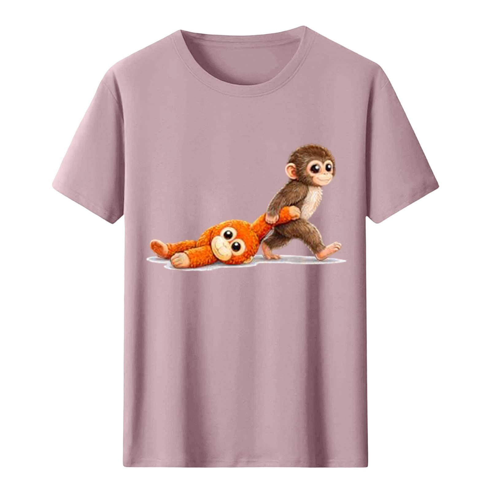 VEKDONE Cute Baby Monkey Named Punch Graphic Tees Plush Hugging Short ...
