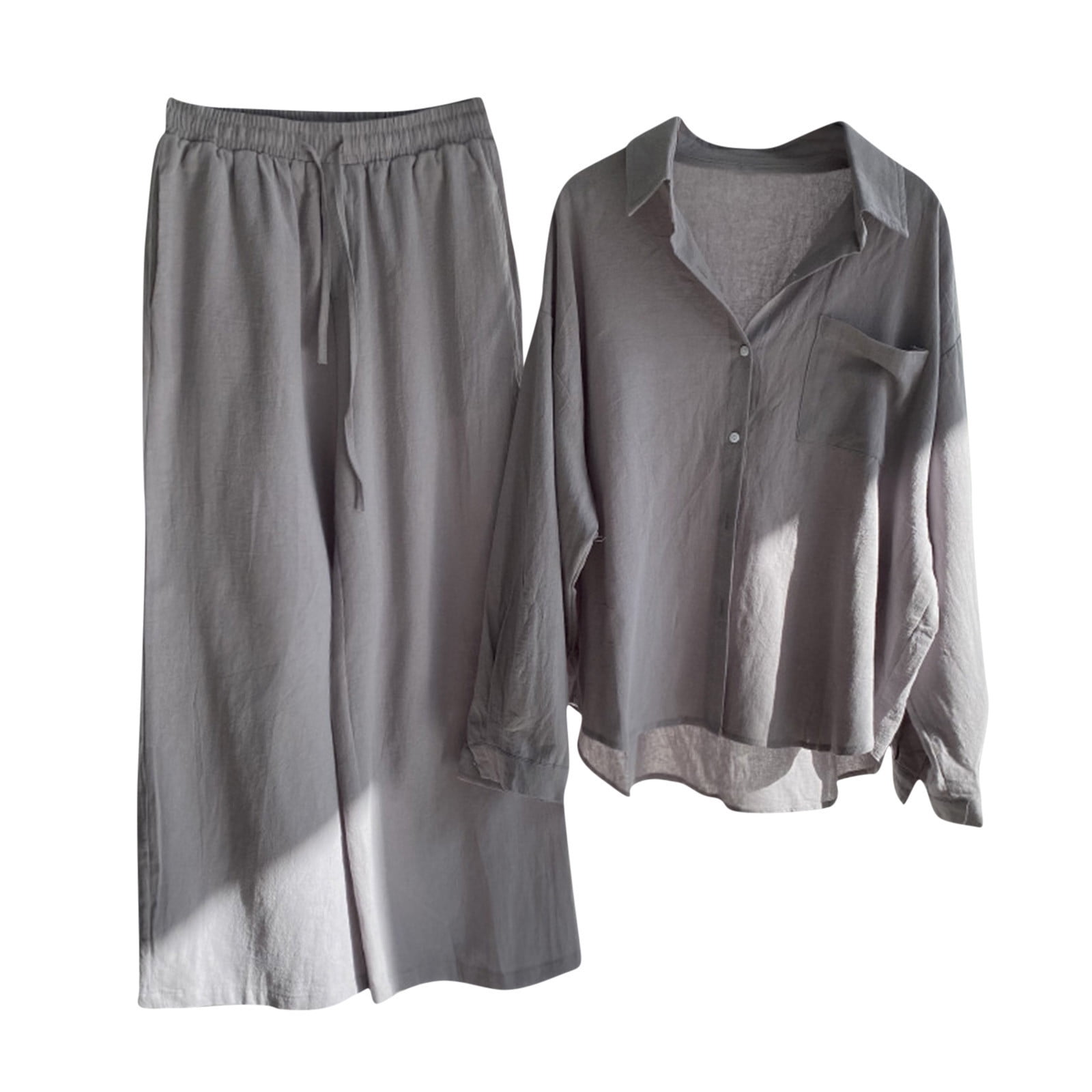 VEKDONE Fall Clearance 2 Piece Outfits for Women Cotton Linen Lounge ...