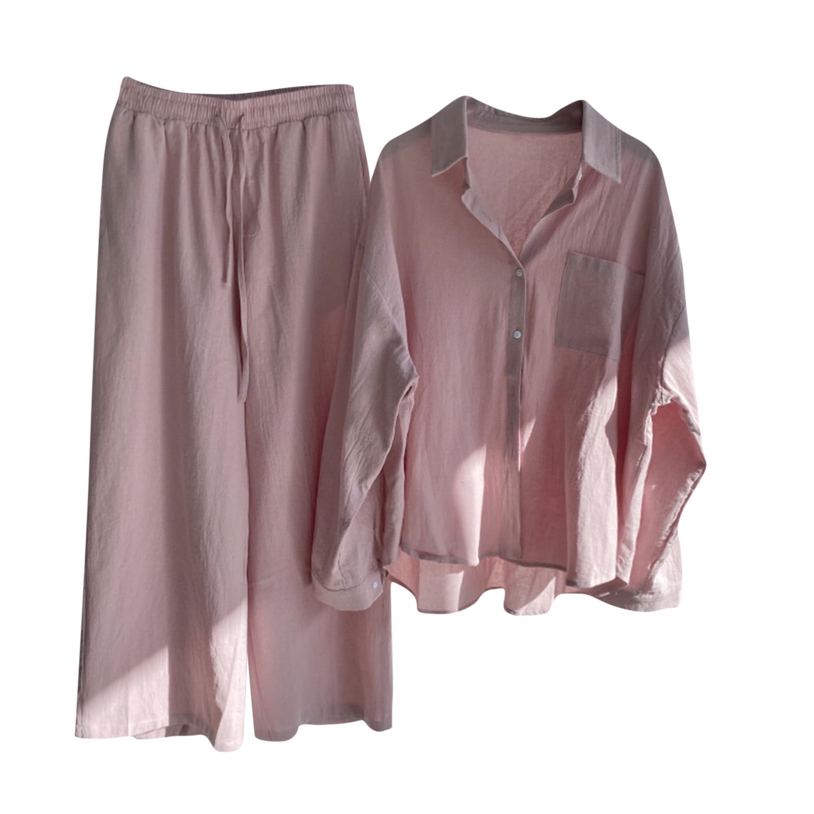 VEKDONE Fall Clearance 2 Piece Outfits for Women Cotton Linen Lounge ...