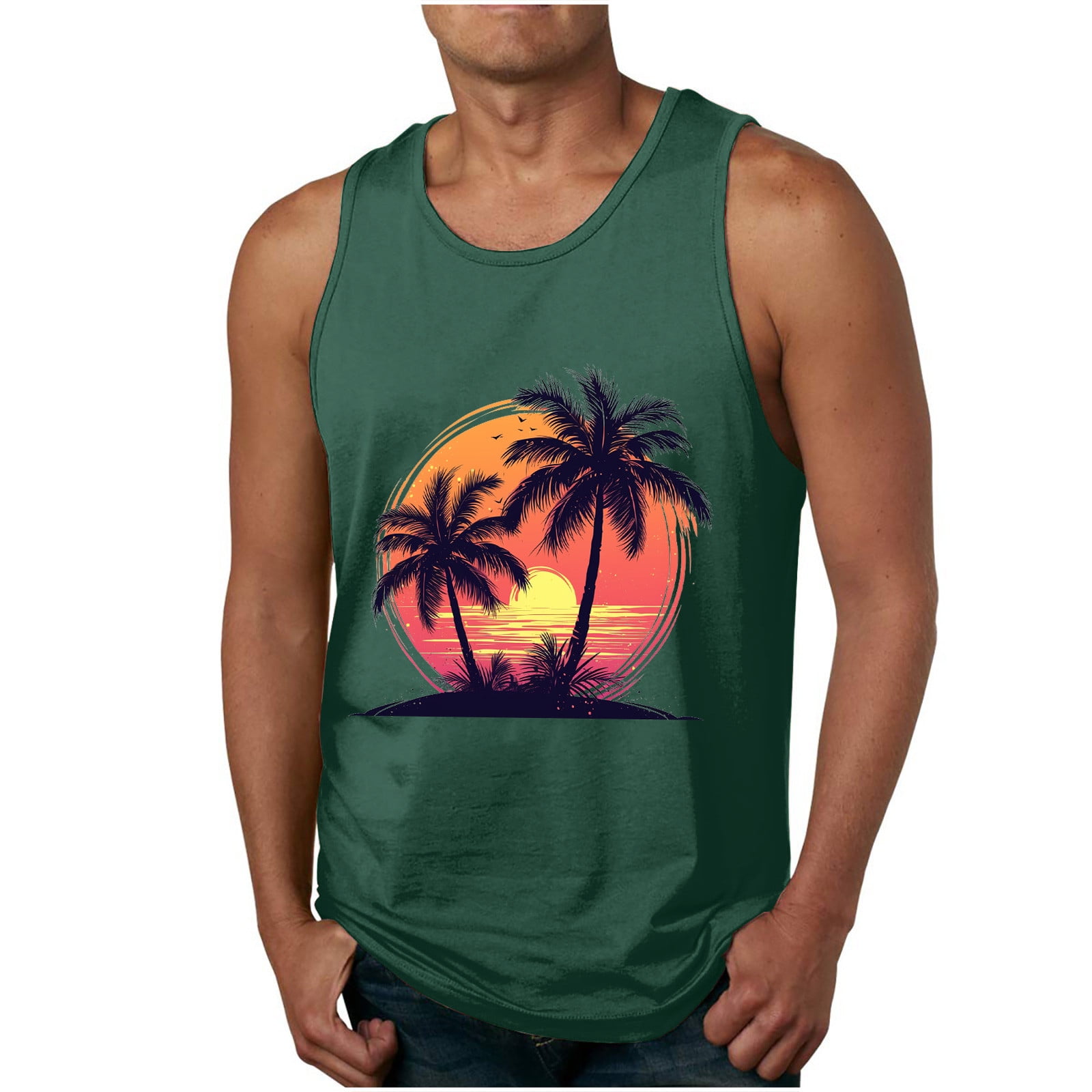VEKDONE Fashion Hawaiian Tank Tops for Men Sunset Palm Tree Graphic ...