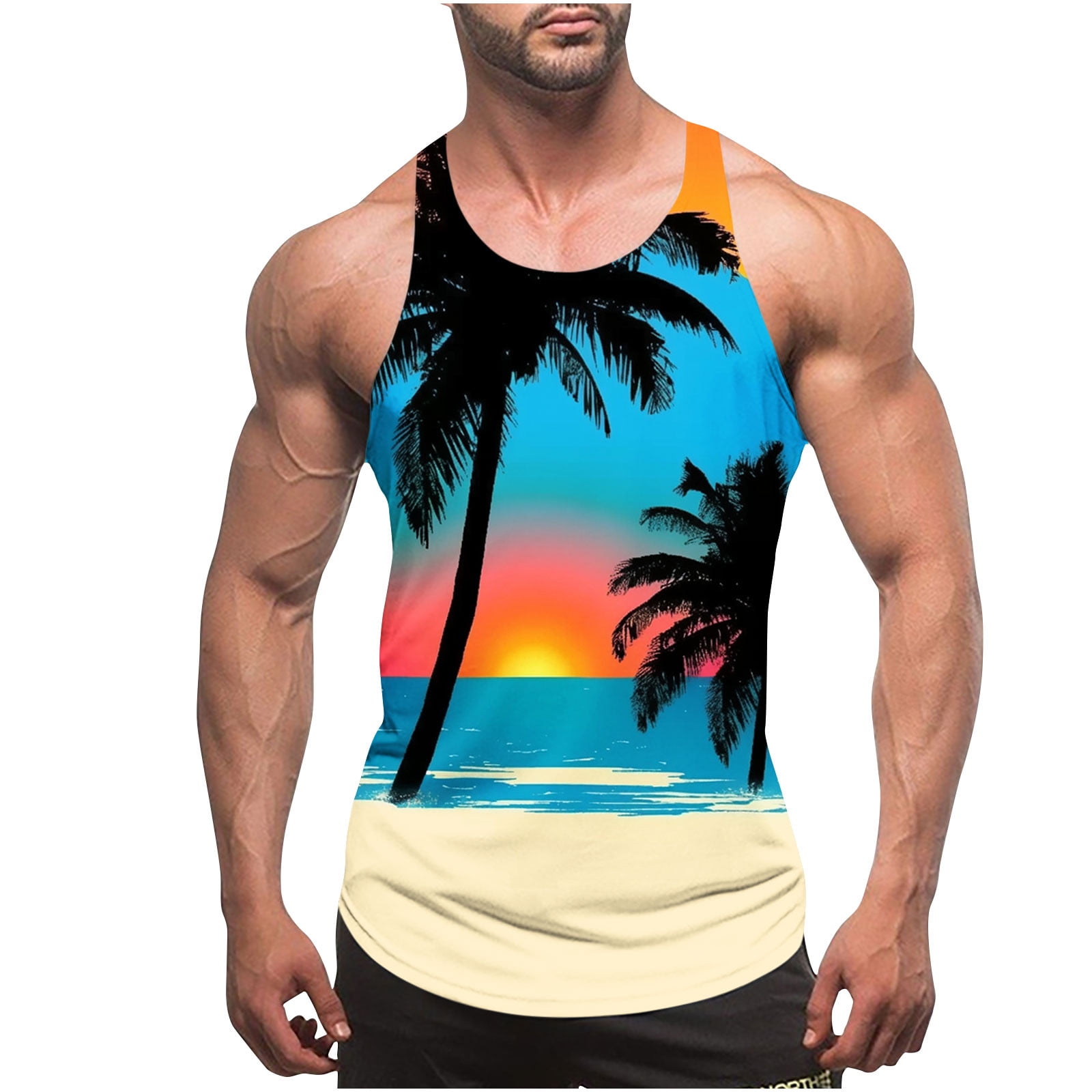 VEKDONE Hawaiian Tank Tops for Men Seaside Palm Tree Graphic Tees ...