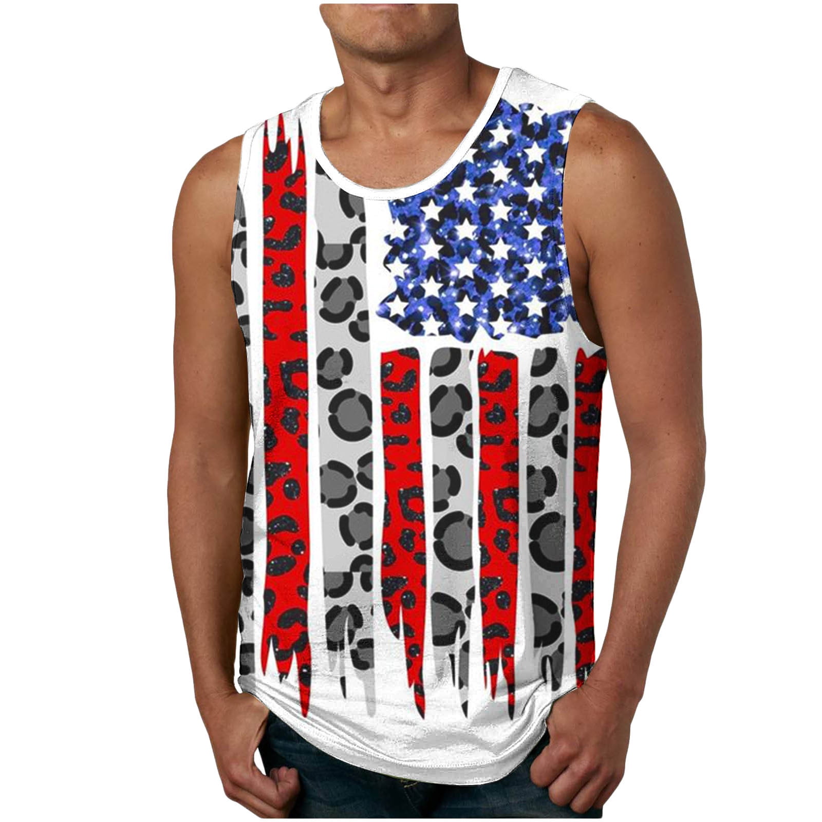 Vekdone Independence Day Tank Tops For Men American Flag Print
