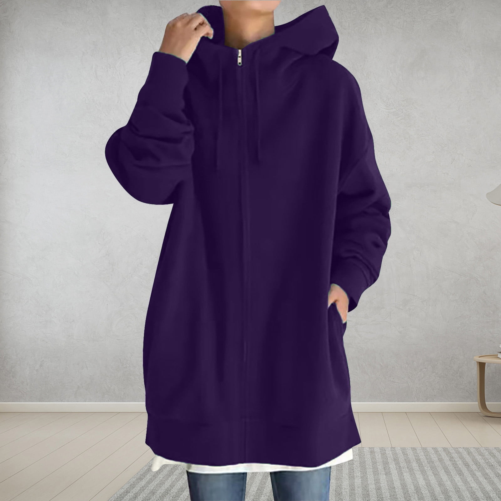 VEKDONE Junior Sweatshirts Hoodies Zip Front Plus Size Long Hoodie ...