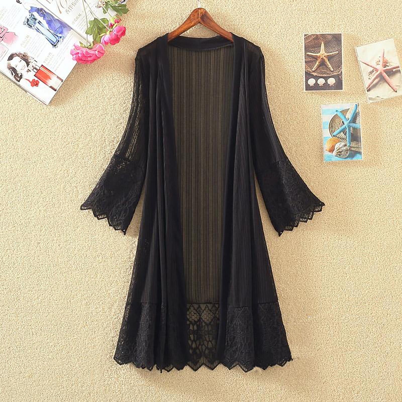VEKDONE Lace Cardigan for Women Long Sleeve Hollow Out Beach Cover Ups ...