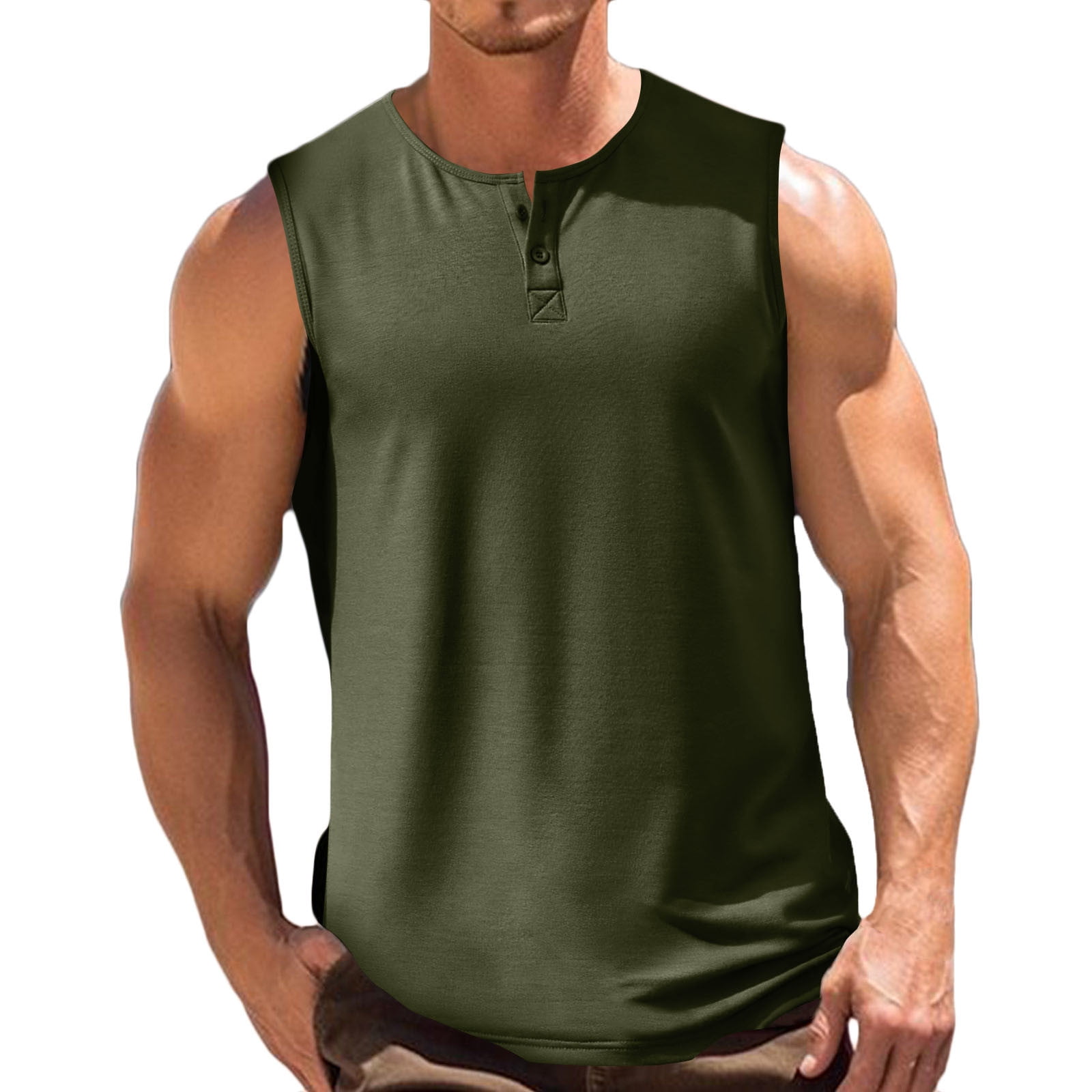 Vekdone Mens Button Tank Tops Summer Sport Workout Muscle Tank Top