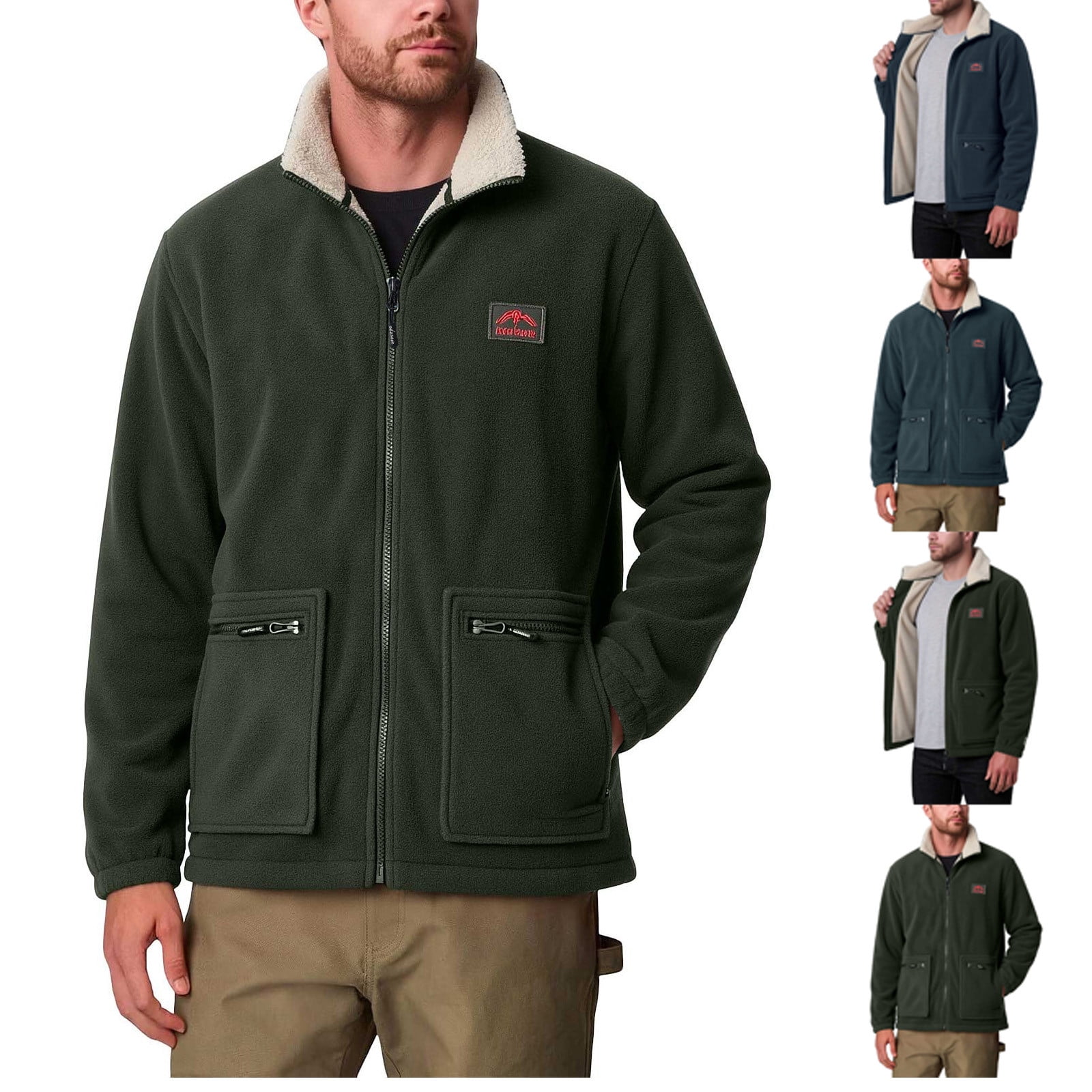 VEKDONE Mens Polar Fleece Work Coat Stand Collar Full Zip Warm Jacket ...
