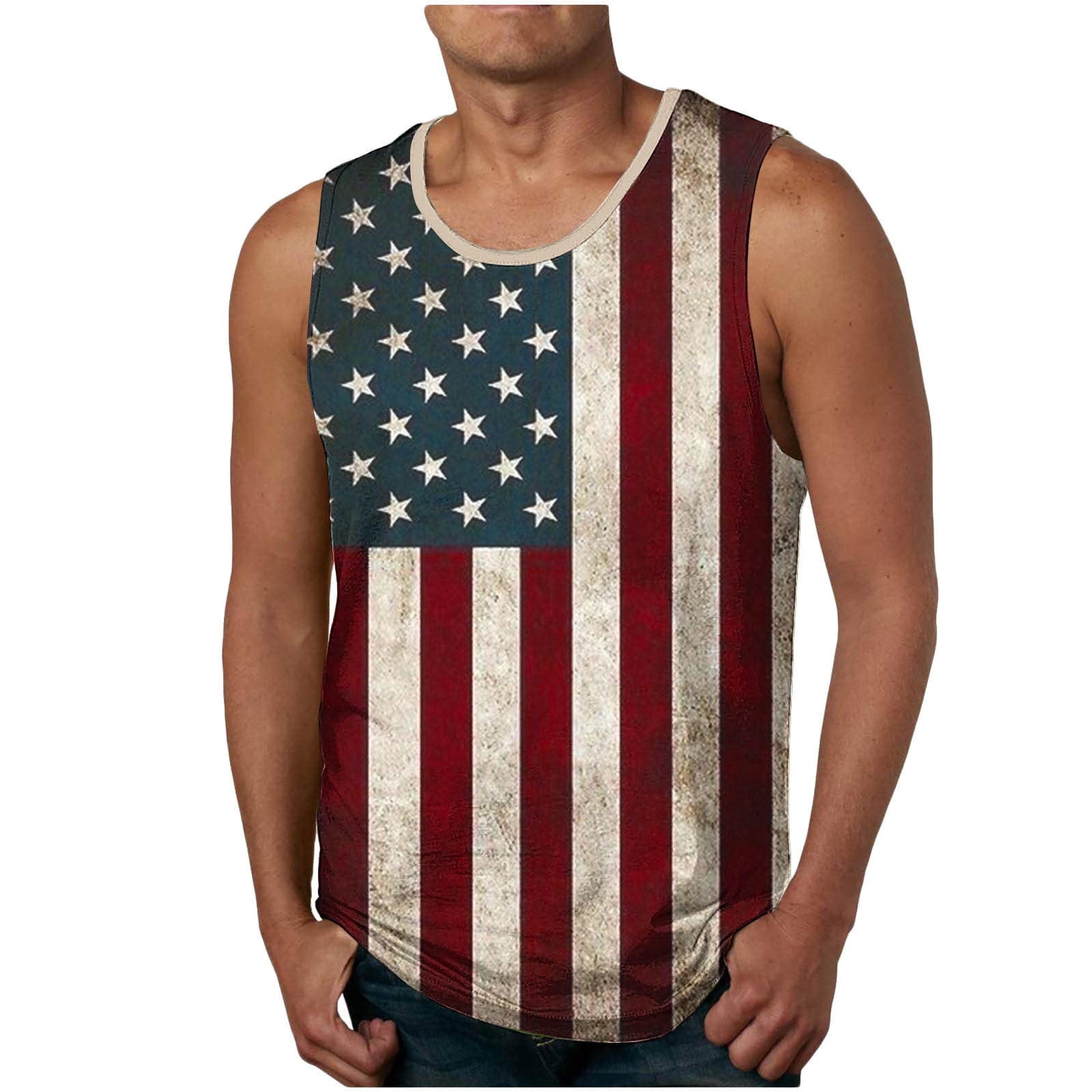VEKDONE Patriotic Tank Tops for Men Distressed American Flag Graphic ...