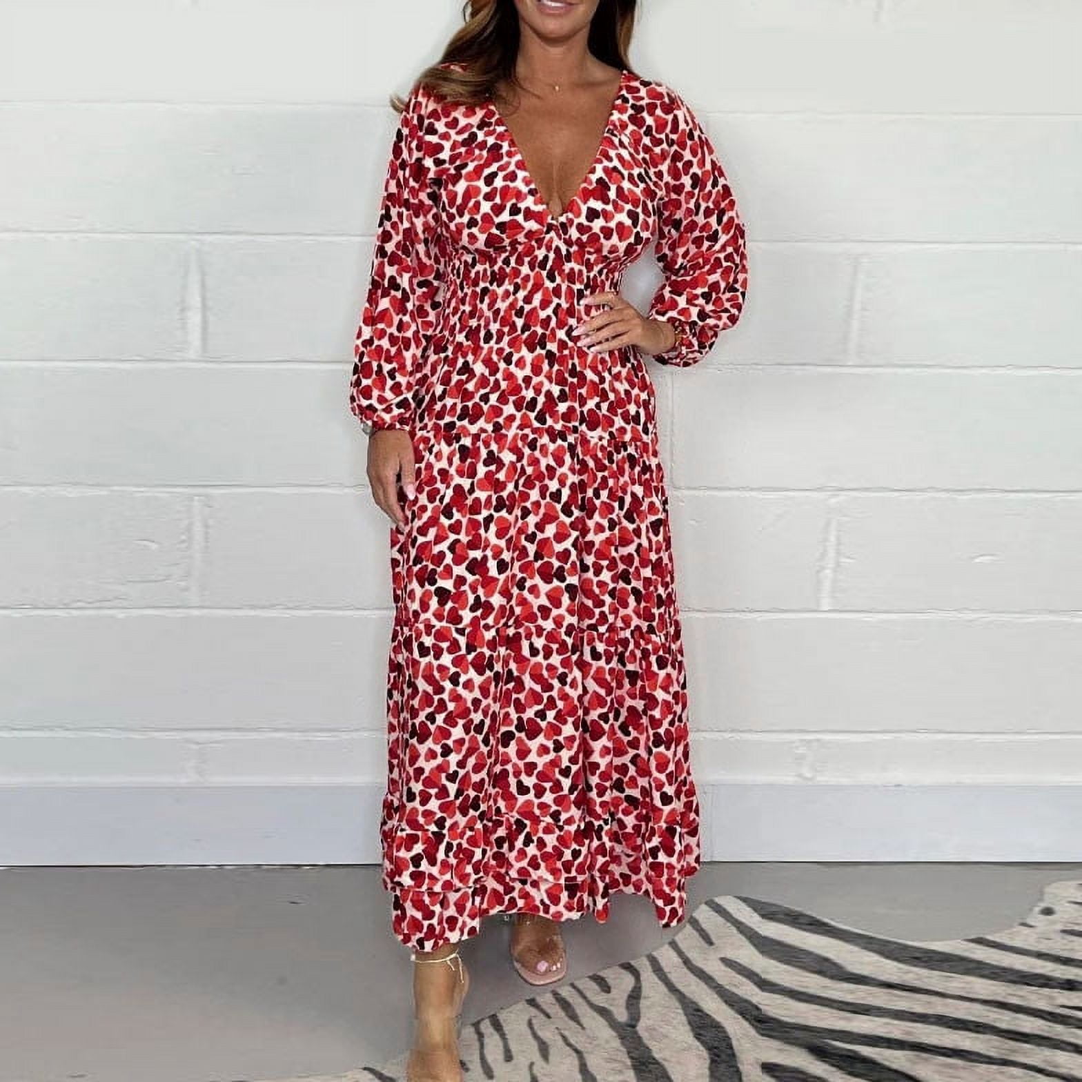 VEKDONE Plus Size Dresses for Women Love Heart Graphic Dress Deep V ...