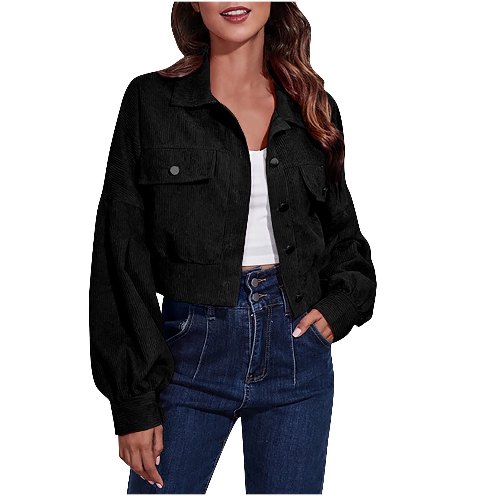 VEKDONE Shackets for Women Long Sleeve Button Down Corduroy Coats Solid ...