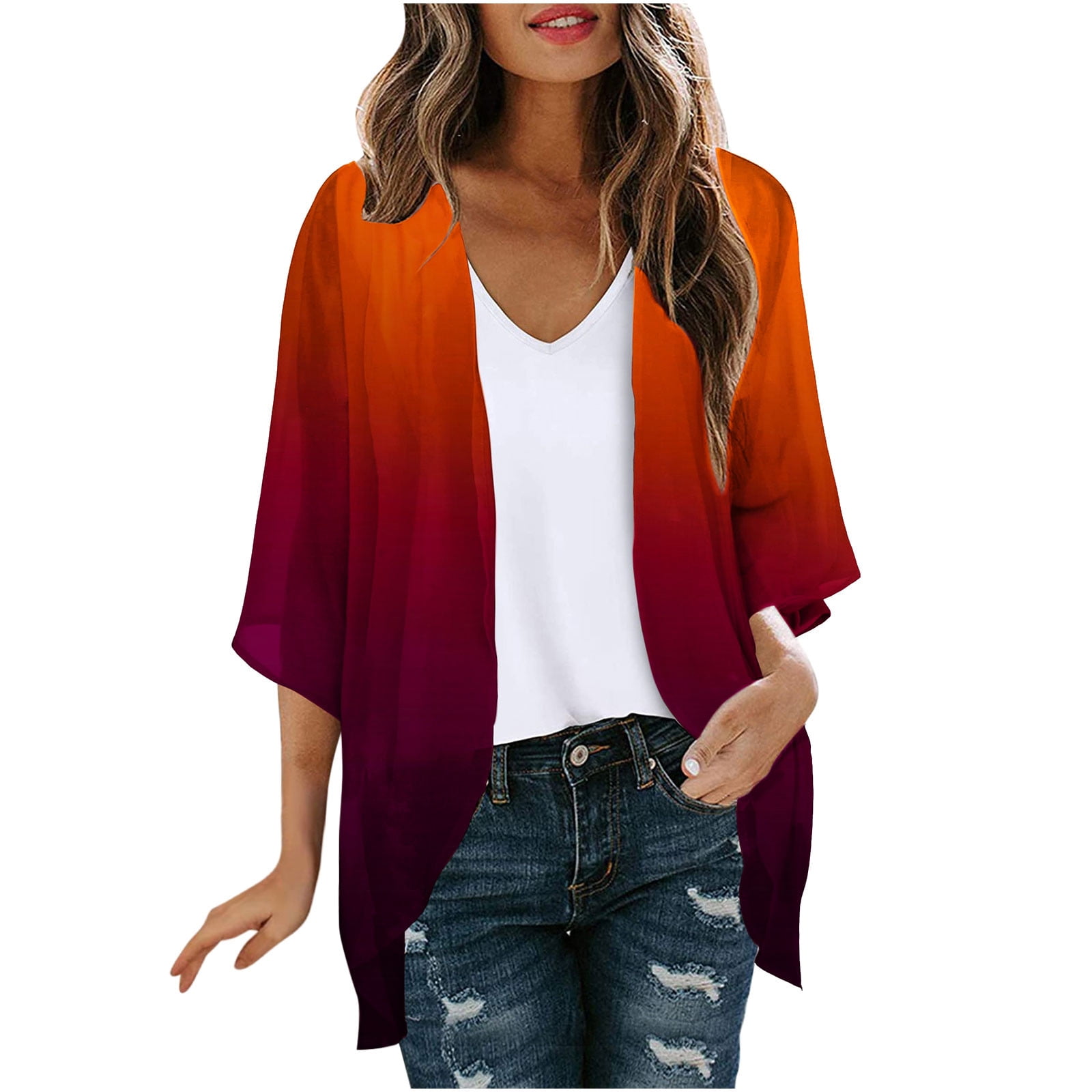 VEKDONE Summer Lightweight Cardigan for Women 3/4 Sleeve Chiffon Kimono ...