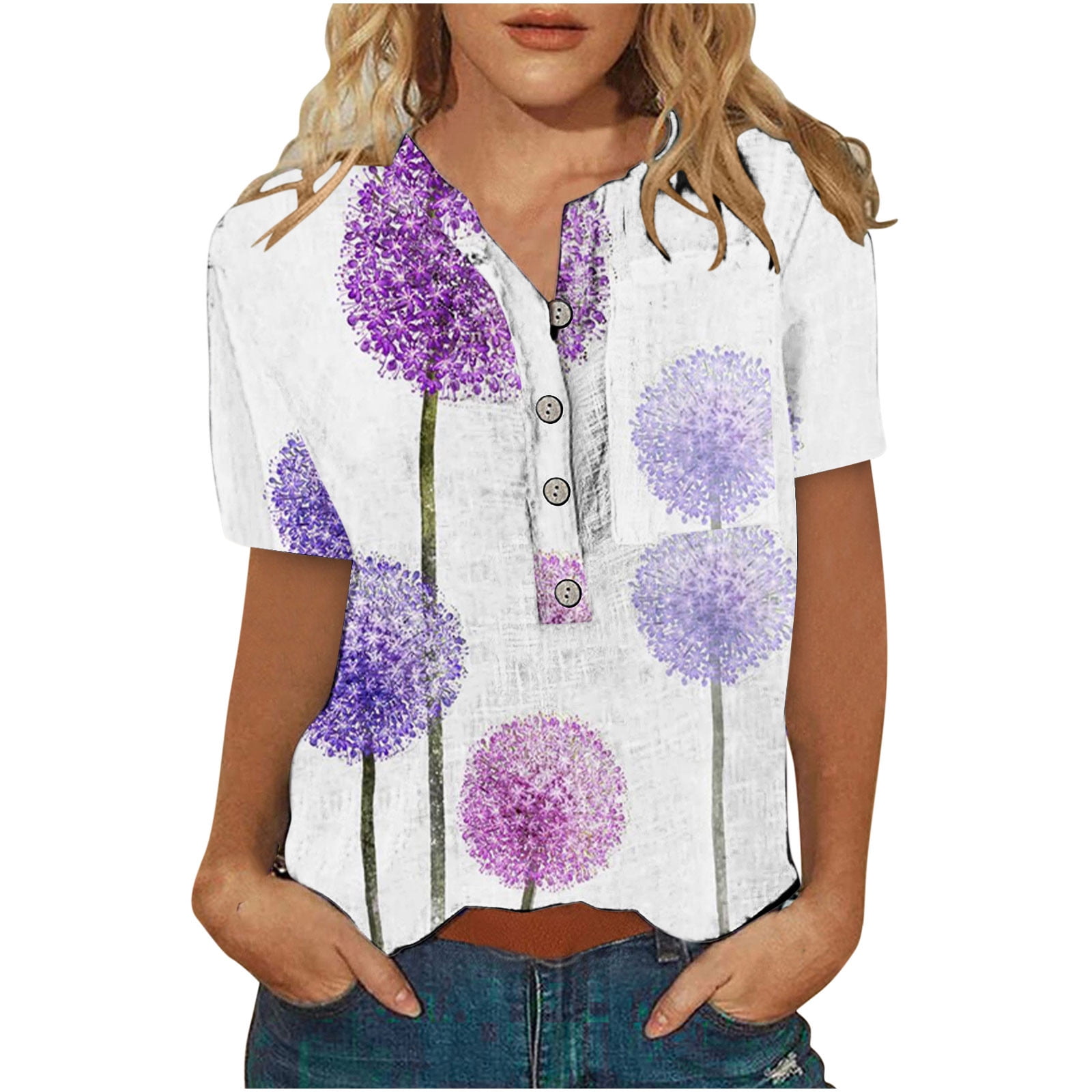 Vekdone Summer Short Sleeve Shirts For Women 2024 Clearance Trendy