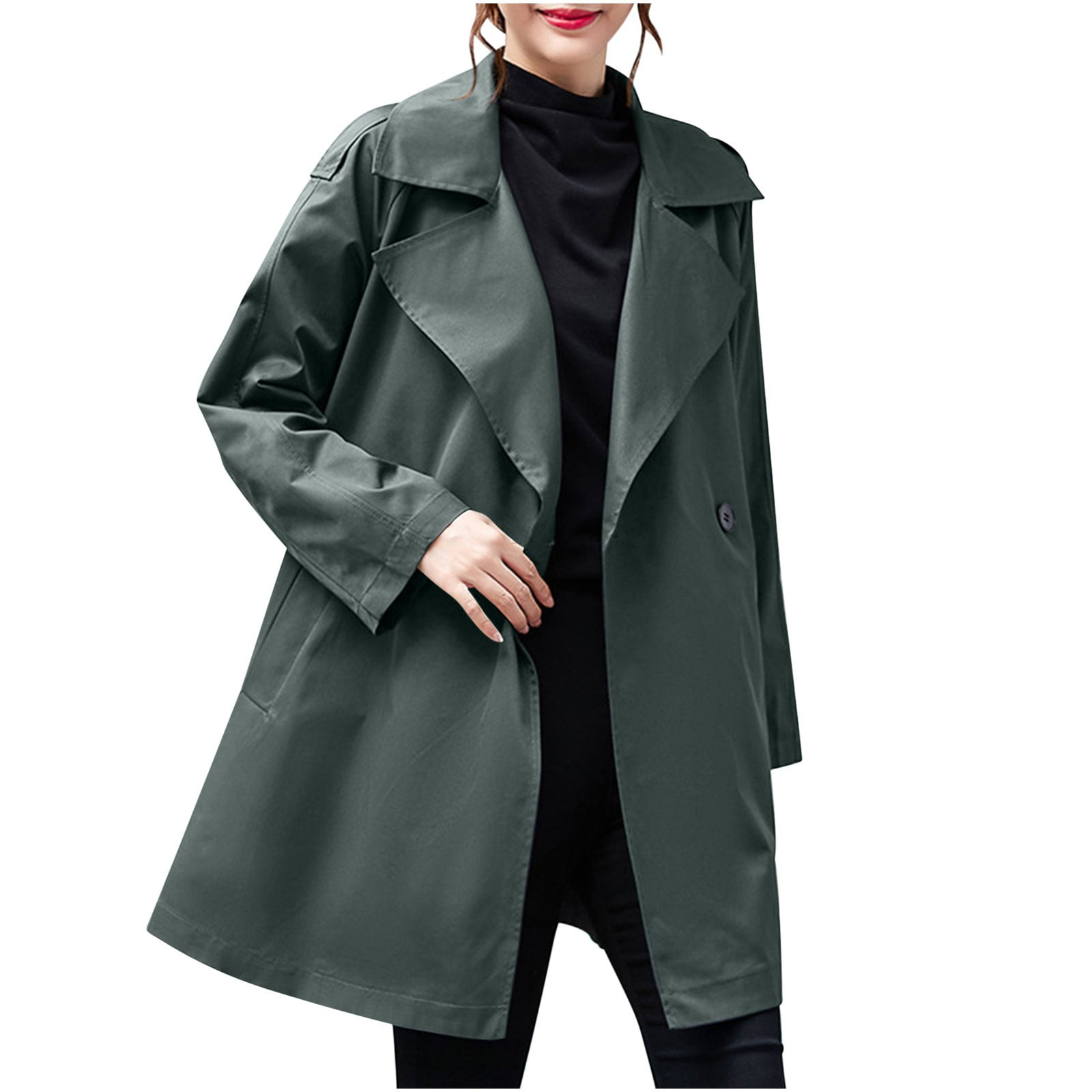 VEKDONE Trench Jacket for Women Fashion Notch Lapel Button Up Pea Coat ...