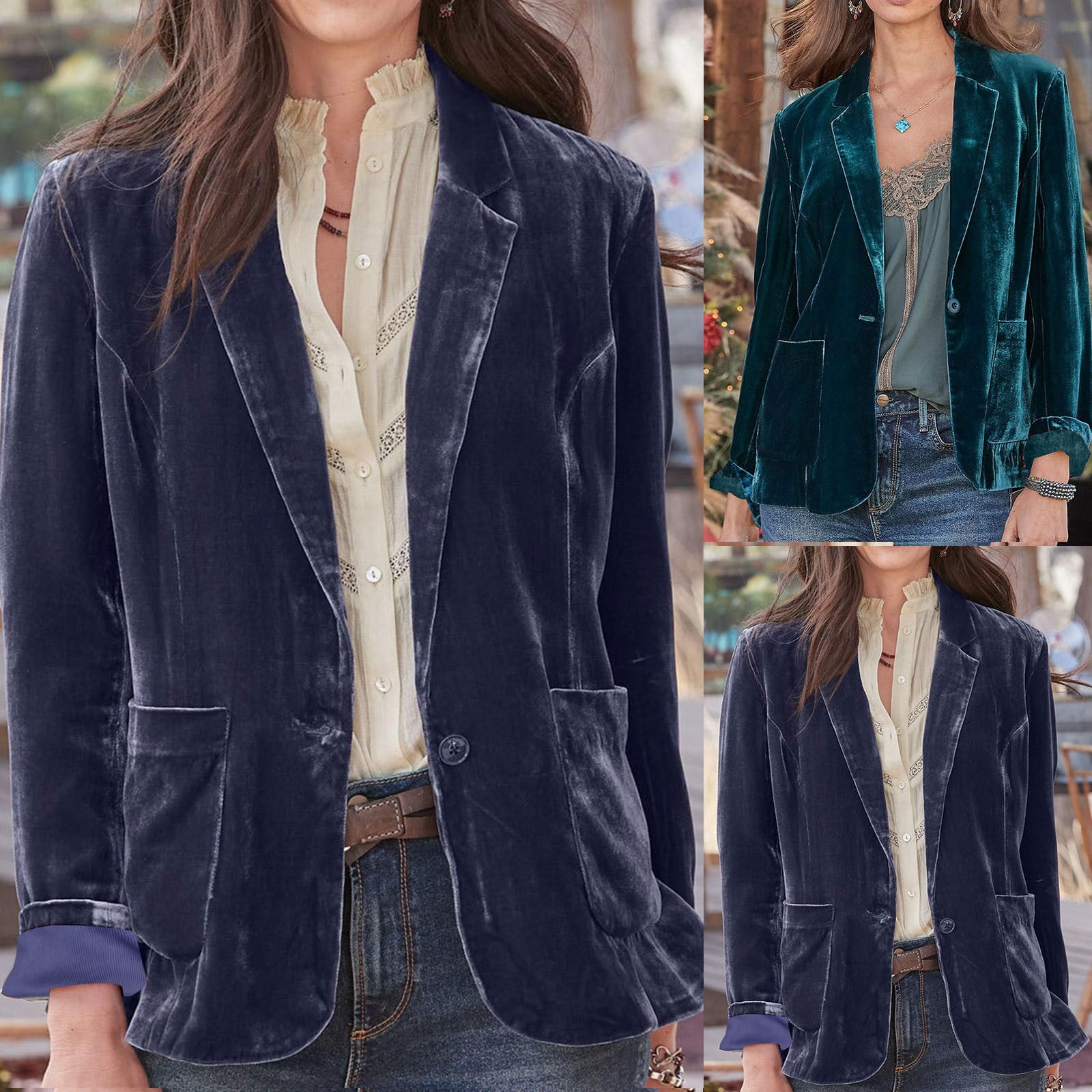 VEKDONE Velvet Button Jackets for Women Cozy Retro Long Sleeve Blazer ...