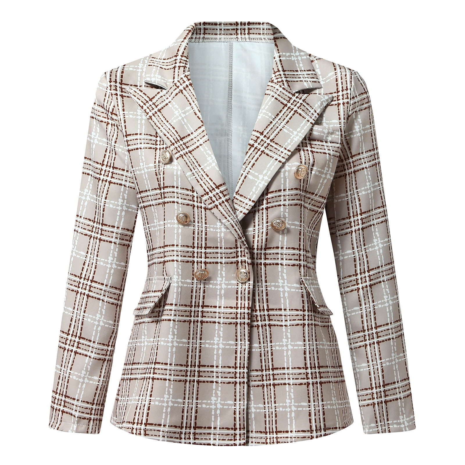VEKDONE Vintage Plaid Tweed Trench Coat Women's Elegant Slim Fit Blazer ...