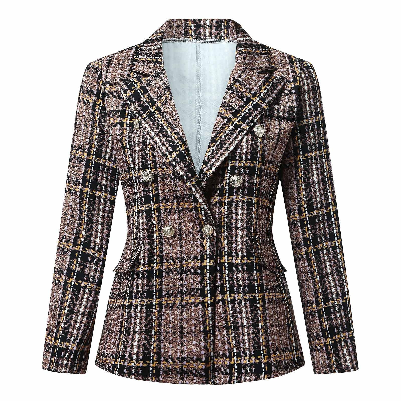 VEKDONE Vintage Plaid Tweed Trench Coat Women's Elegant Slim Fit Blazer ...