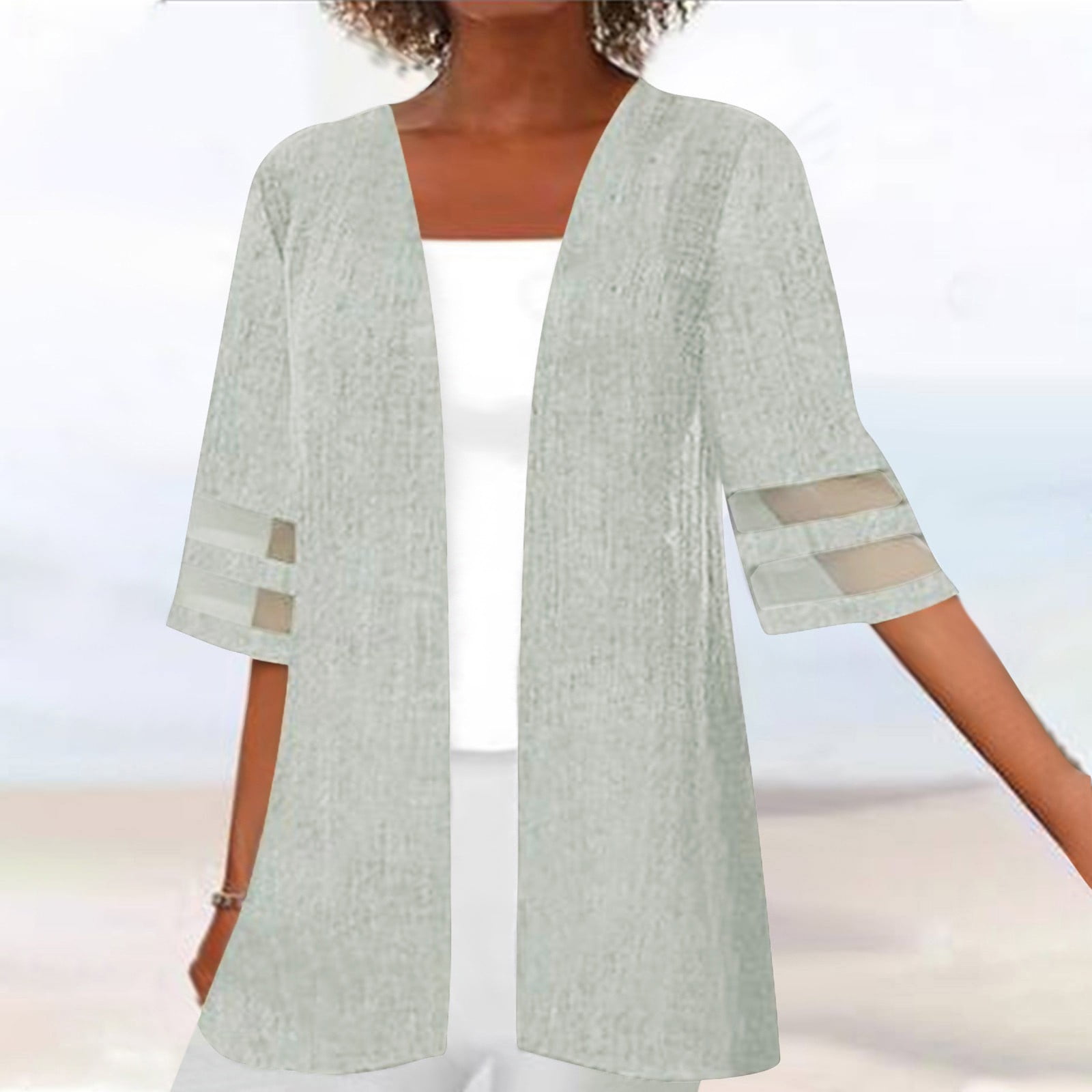 VEKDONE Women's Cotton Linen Lightweight Kimono Cardigans Half Sleeve ...
