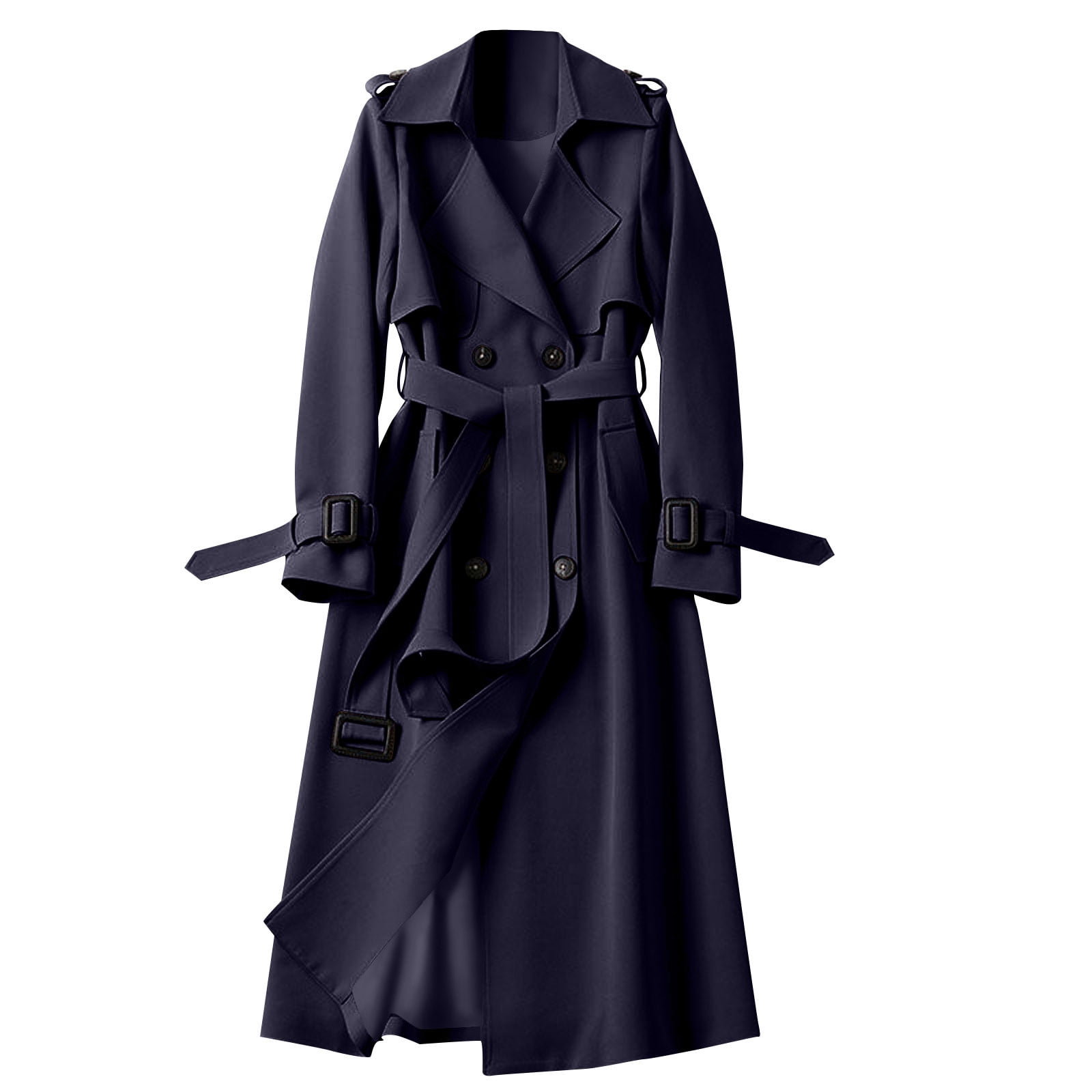 VEKDONE Women's Double Breasted Long Trench Coat Belted Notch Lapel ...