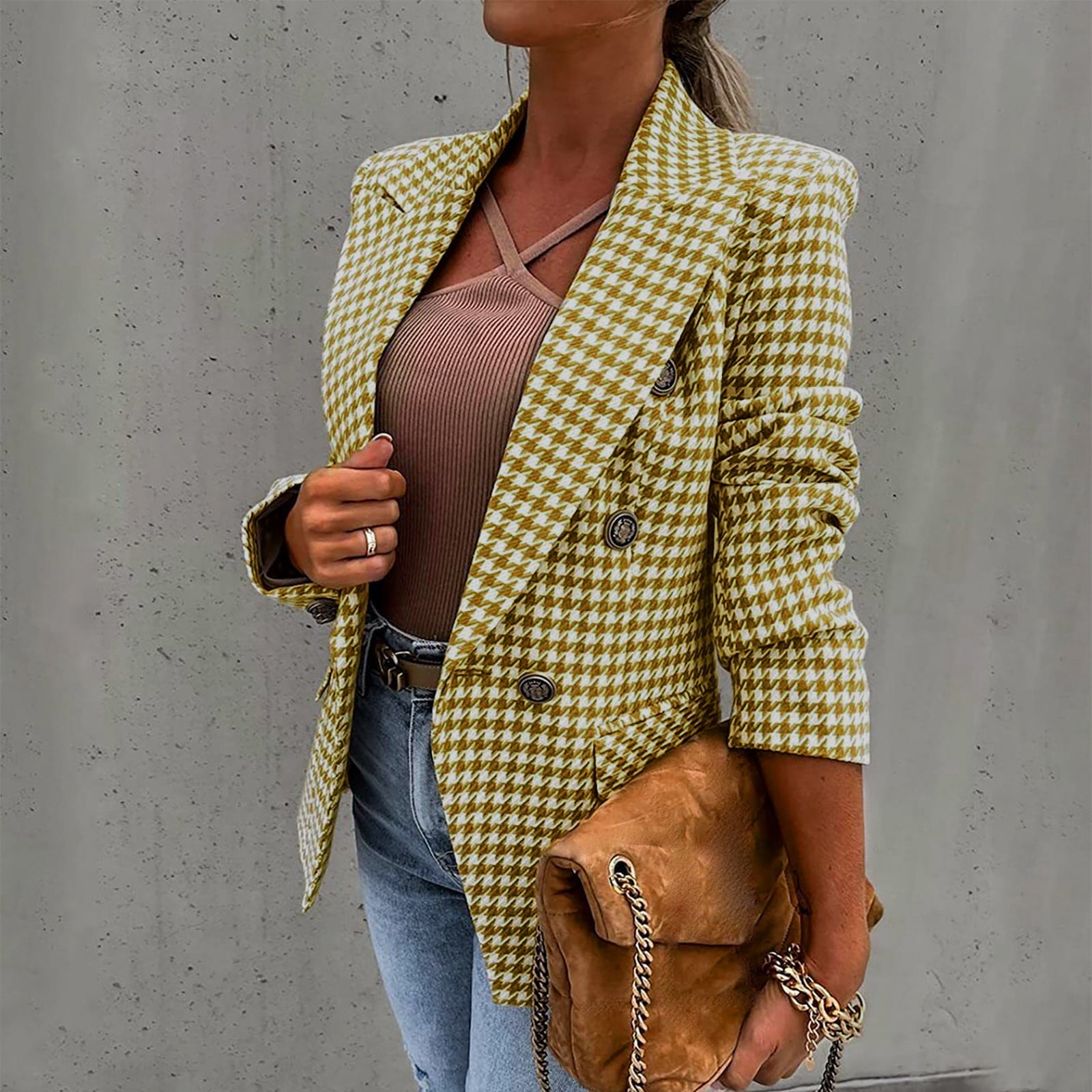 VEKDONE Women's Long Sleeve Tweed Balzer Jacket with Pocket Elegant ...