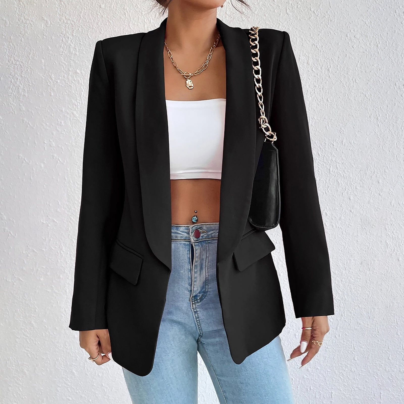 VEKDONE Women's Long Sleeve Tweed Jacket Elegant Slim Fit Work Office ...