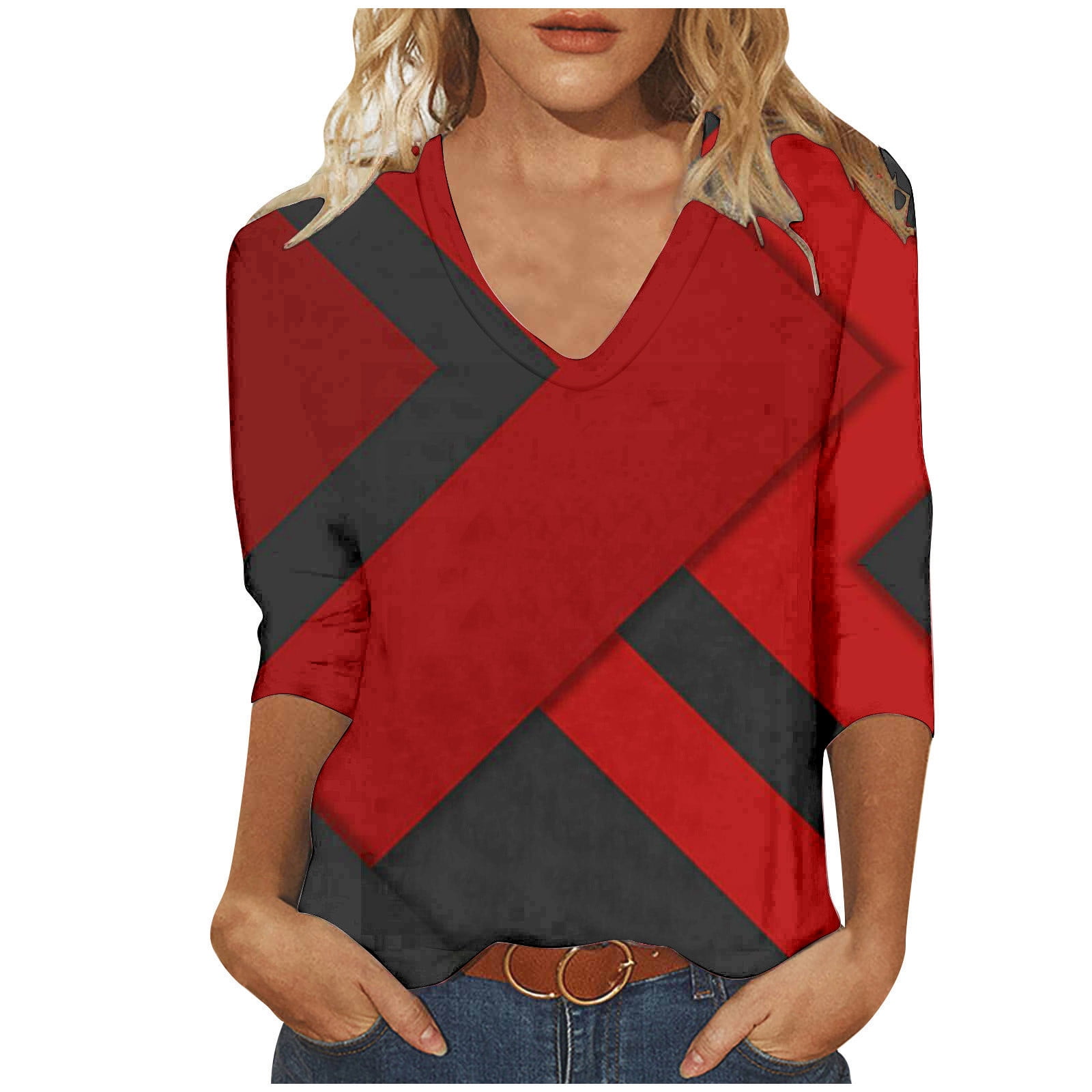Vekdone Womens 3 4 Sleeve T Shirt 2024 Clearance Trendy Plus Size Color