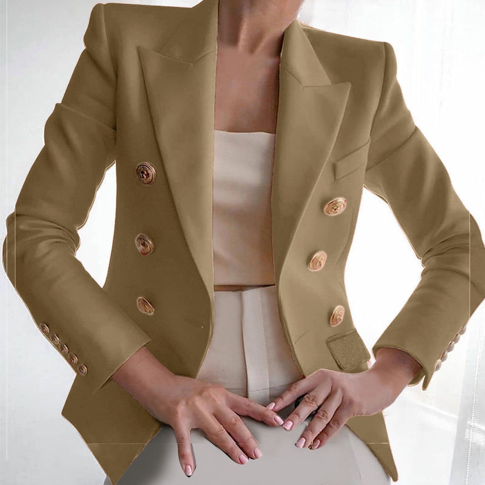 VEKDONE Womens Blazer 2025 Gold Button Long Sleeve Office Blazers ...