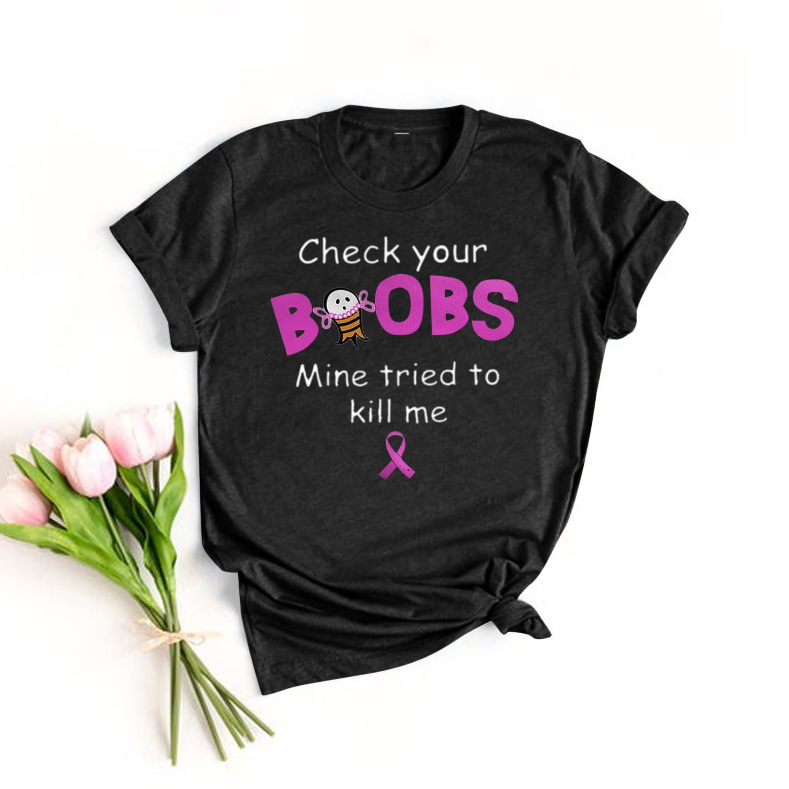 VEKDONE Womens Breast Cancer Awareness T-shirts Cute Pink Ribbon ...