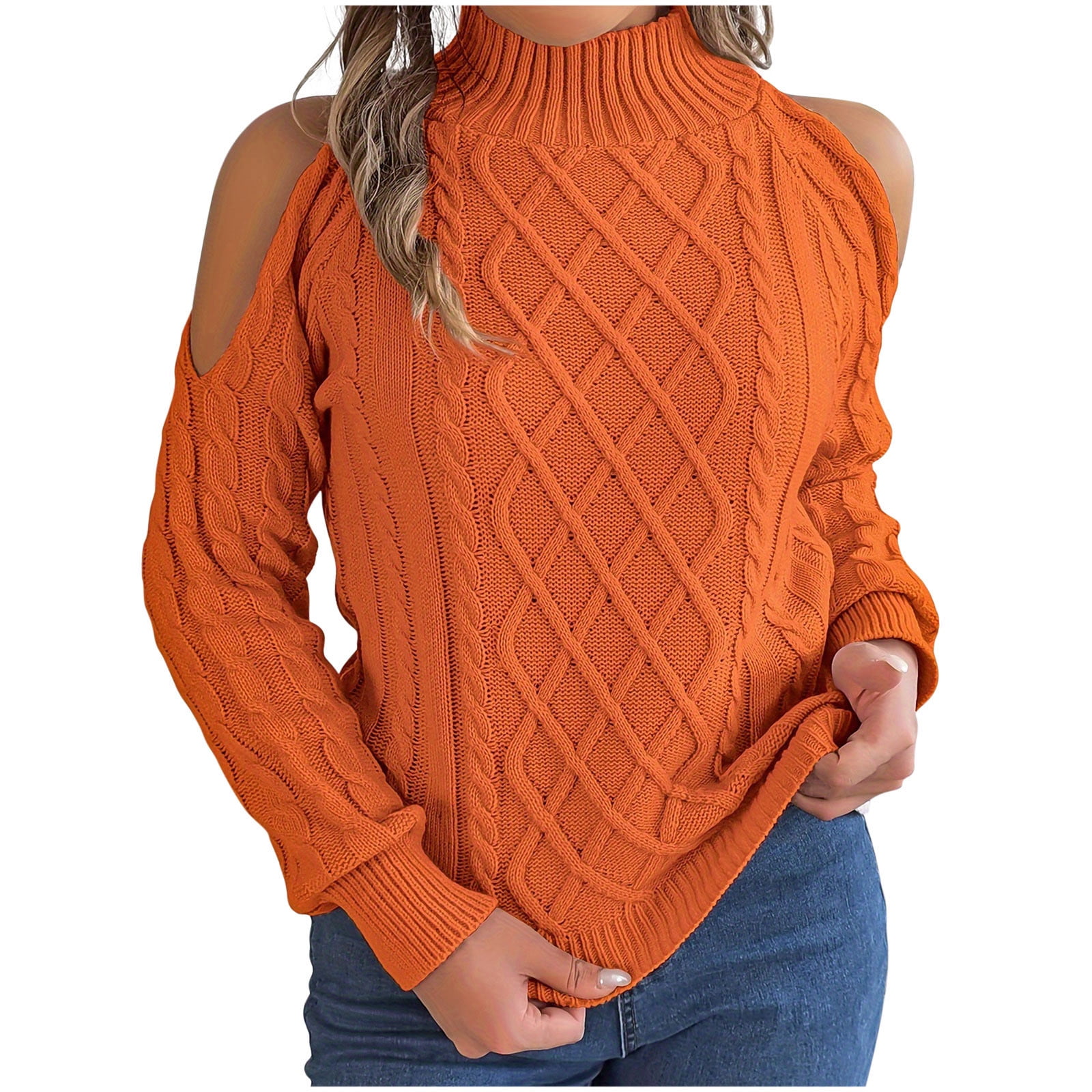 VEKDONE Womens Cold Shoulder Turtleneck Sweaters Fall Winter Long ...