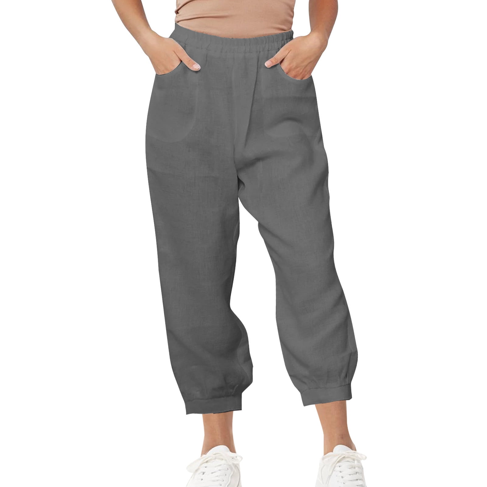 VEKDONE Womens Linen Capri Pants 2025 Summer Elastic High Waisted ...