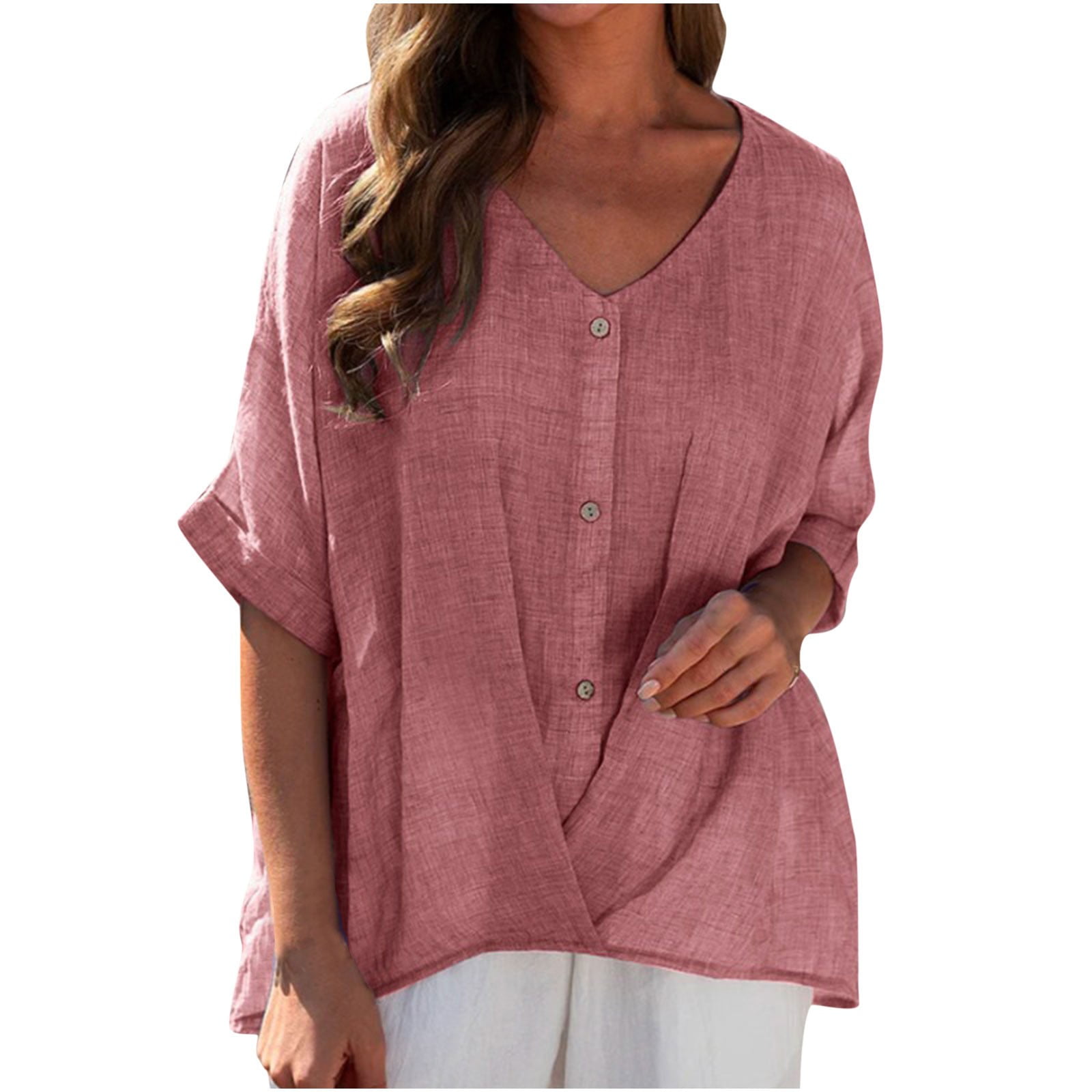 Vekdone Womens Long Sleeve Linen Shirts 2024 Clearance Summer Loose Fit