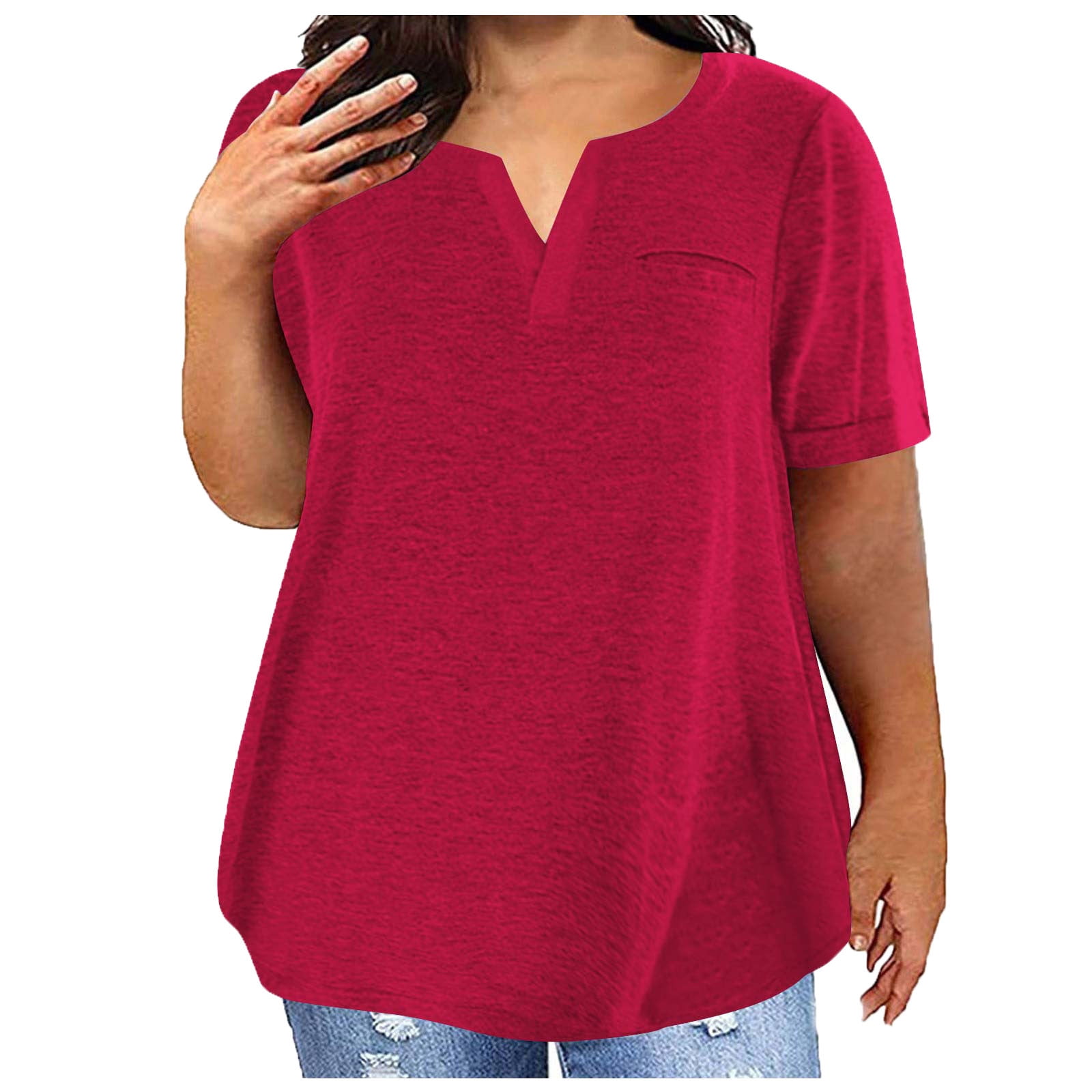 VEKDONE Womens Plus Size Tshirts Summer Short Sleeve V-Neck Tunics Tops Loose Fit Comfy Casual ...
