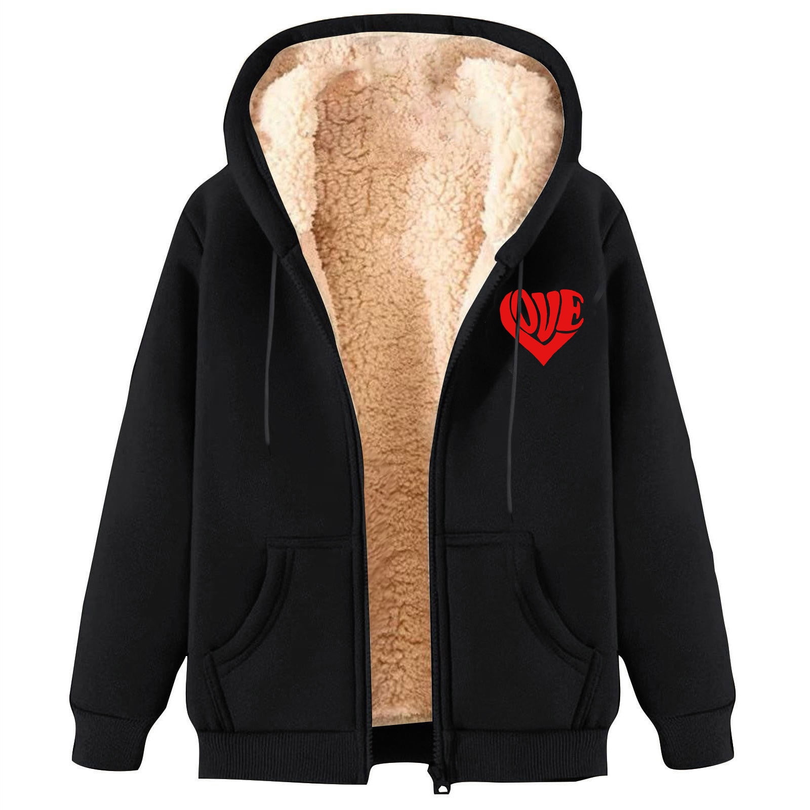 VEKDONE Womens Zip Up Hoodie Jackets Cute Love Heart Graphic Coats ...