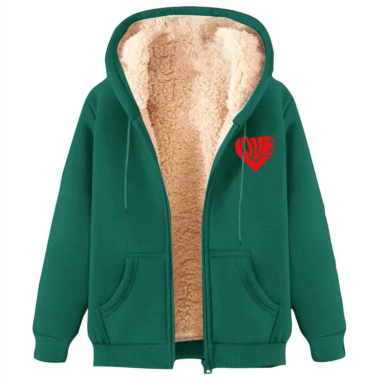 VEKDONE Womens Zip Up Hoodie Jackets Cute Love Heart Graphic Coats ...