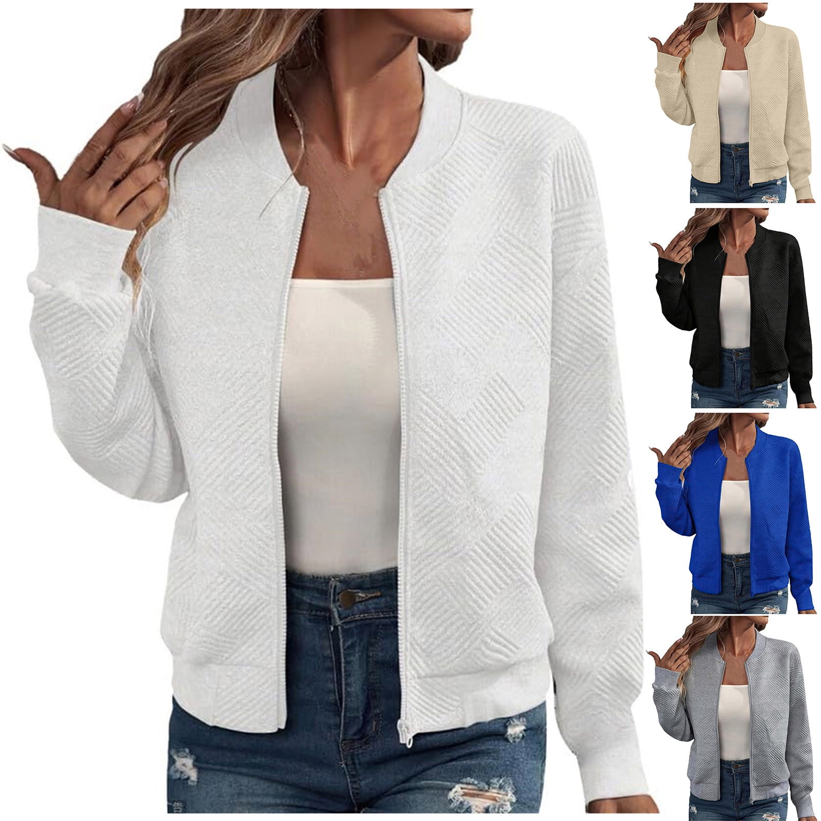VEKDONE Zip Up Jackets for Women Fall Long Sleeve Loose Thin Coat Solid ...
