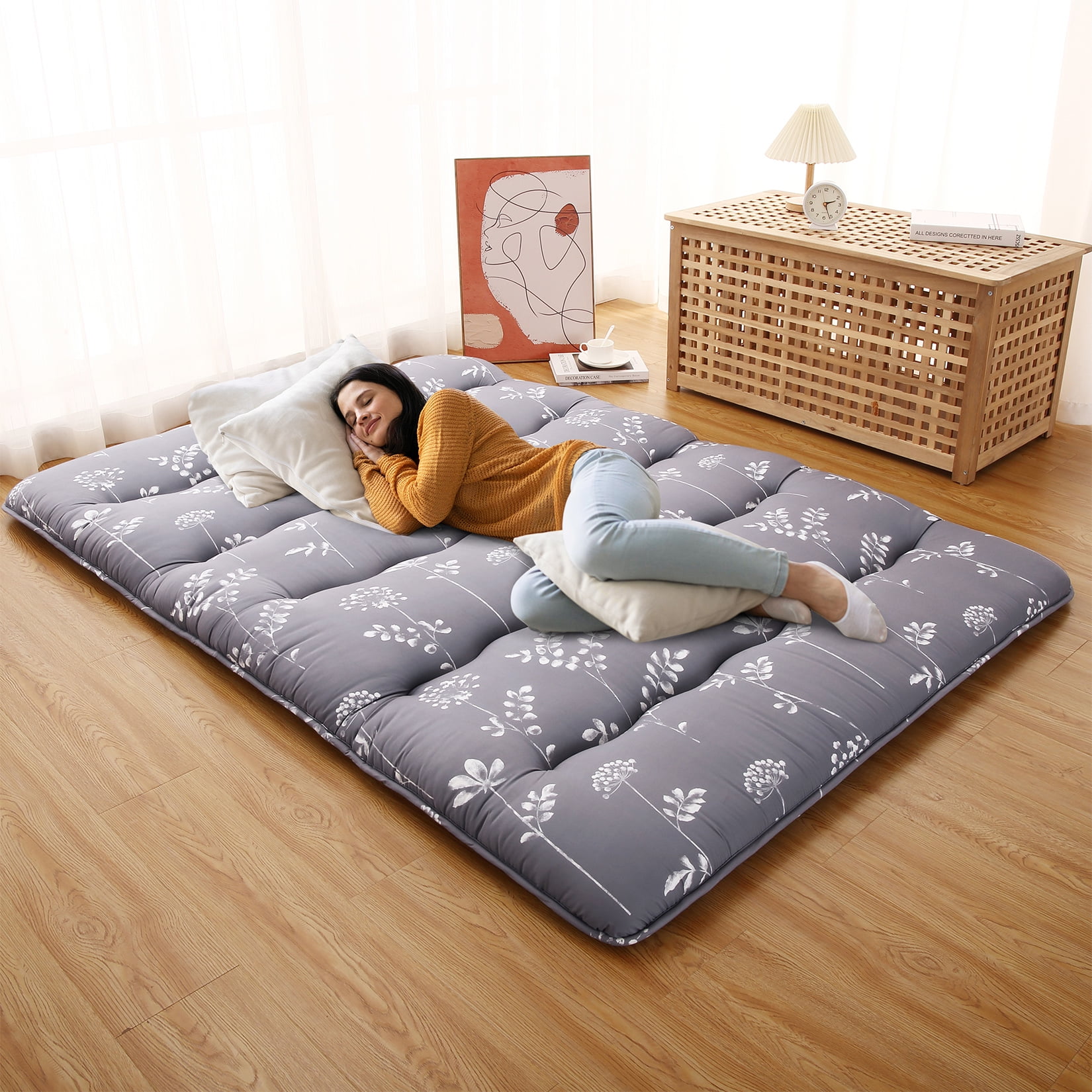 VELBAY Japanese Futon Floor Mattress Full Size, Floral Printed Sleeping ...