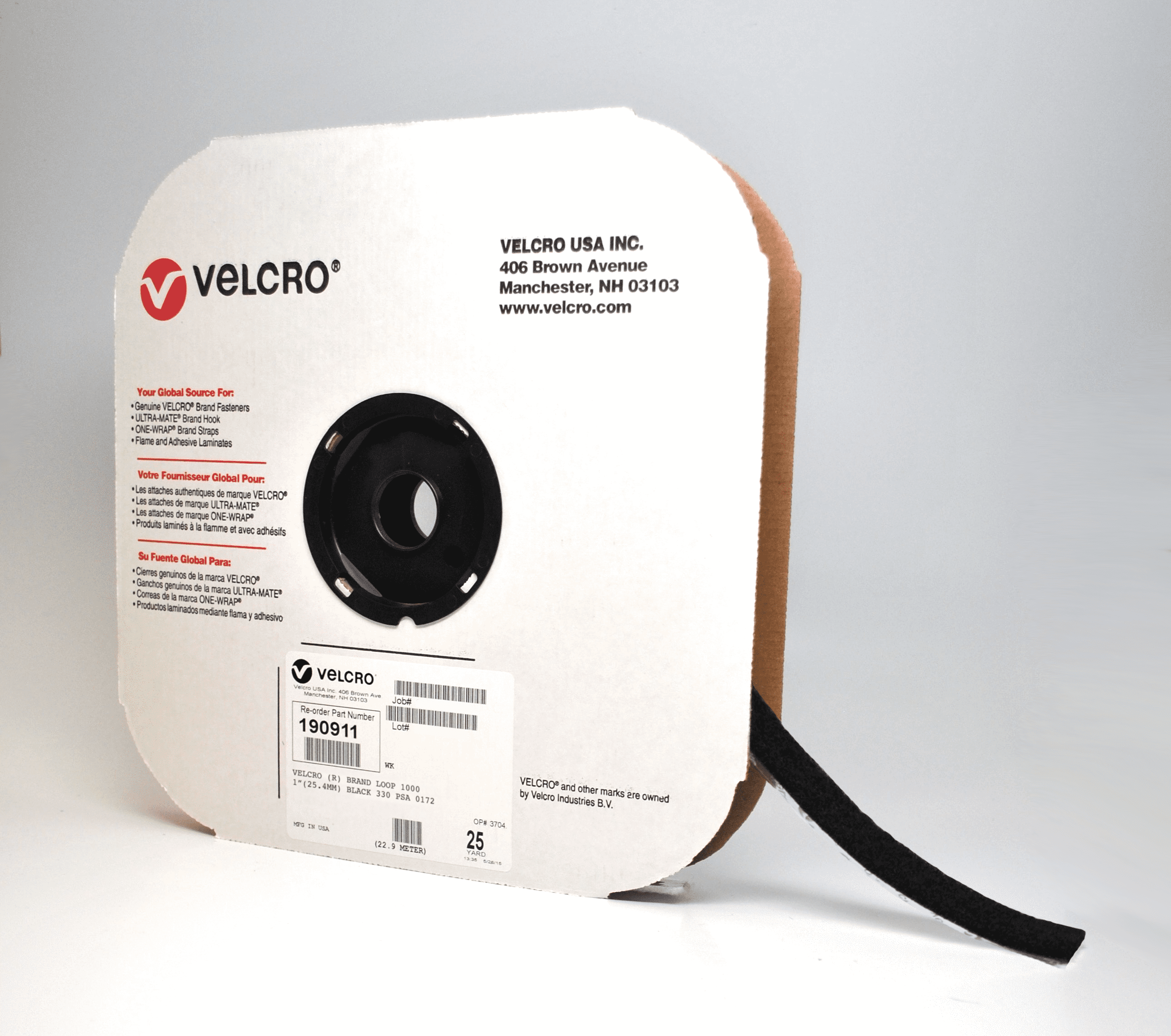 VELCRO® 1" x 75' Brand Black Loop Fastener w/ Acrylic Adhesive Backing ...