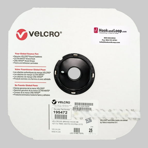 VELCRO® Brand - 1/2" White Hook: Pressure Sensitive Adhesive - Acrylic ...
