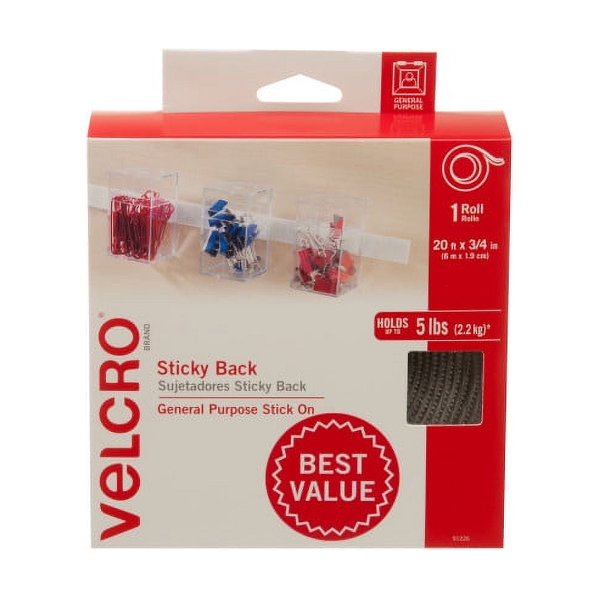 VELCRO Brand 3/4" Sticky Back White Roll, 20 Ft. - Walmart.com