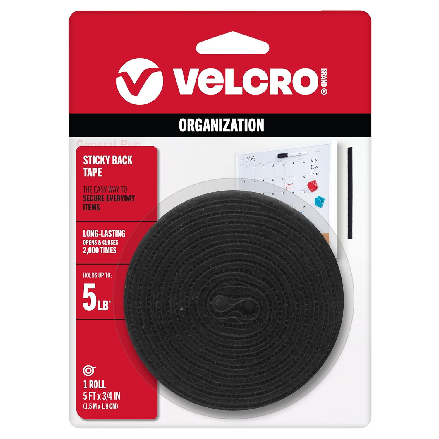 VELCRO Brand 5 Ft x 3/4 In | Black Tape Roll with Adhesive | Cut Strips to Length | Sticky Back ...