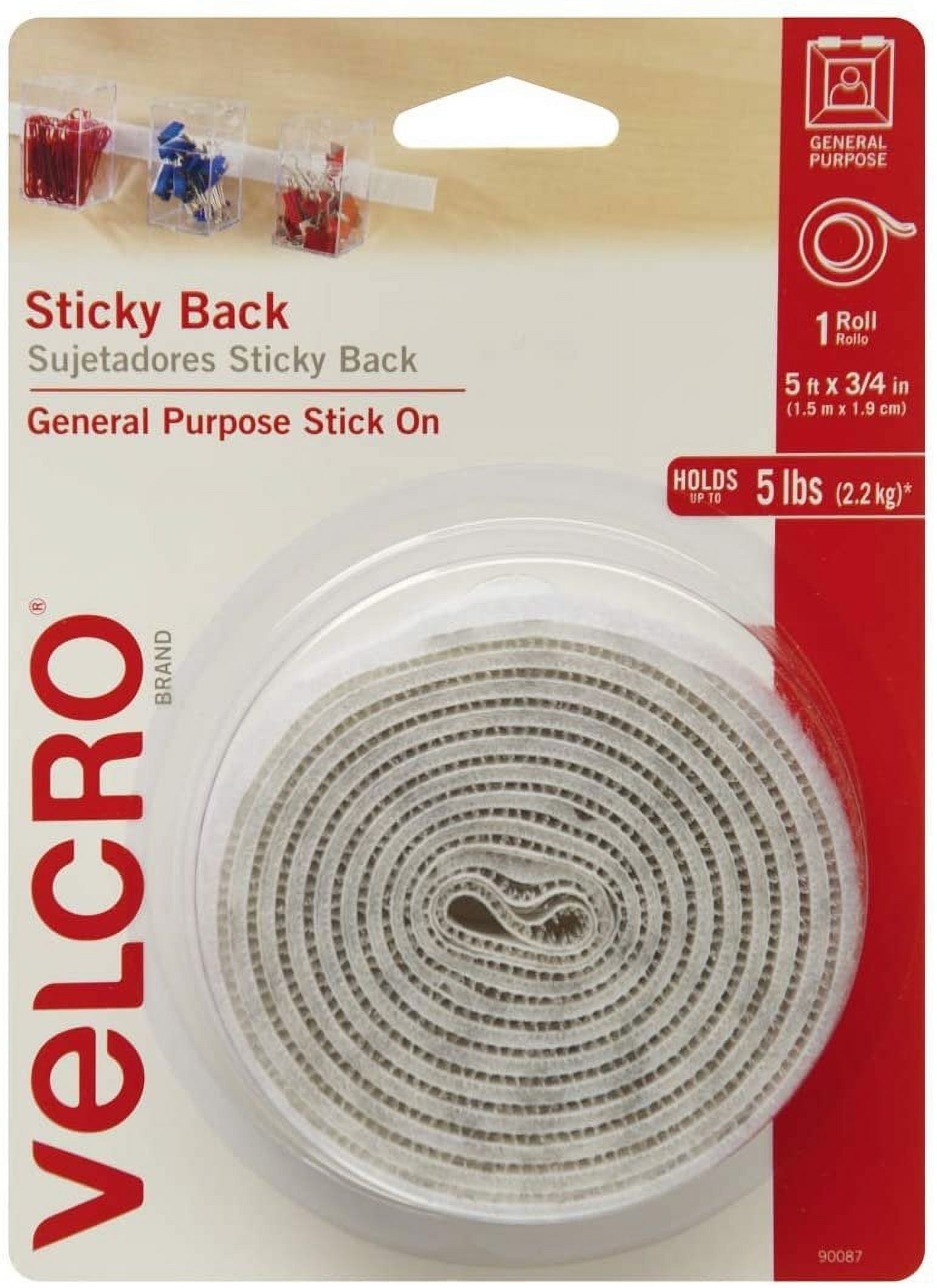 VELCRO Brand 5 Ft x 3/4 In Adhesive White Tape Roll, Cut-to-Length ...