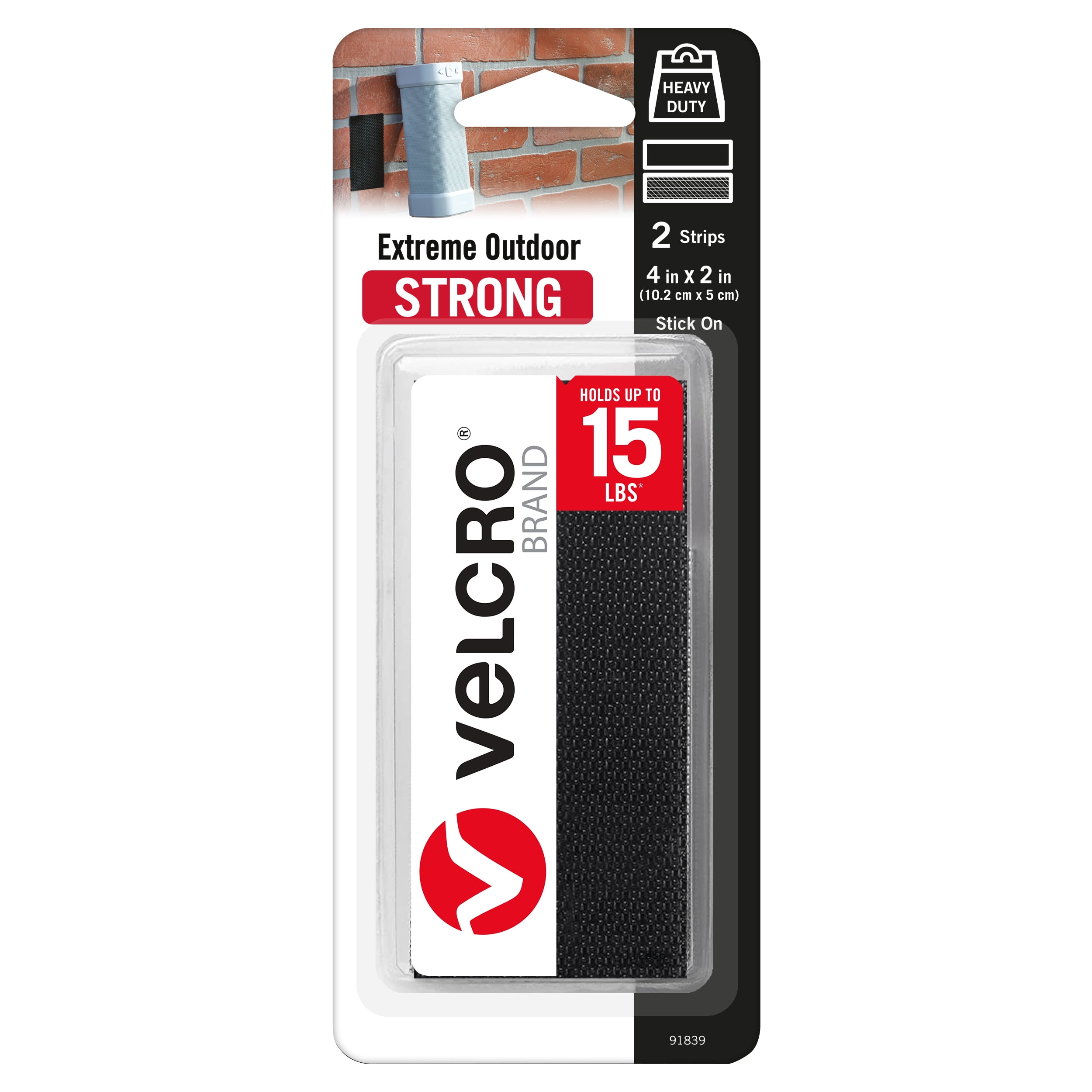 VELCRO Brand Extreme Outdoor 4in x 2in Strips, Black, 2 Each, 91839, 0. ...
