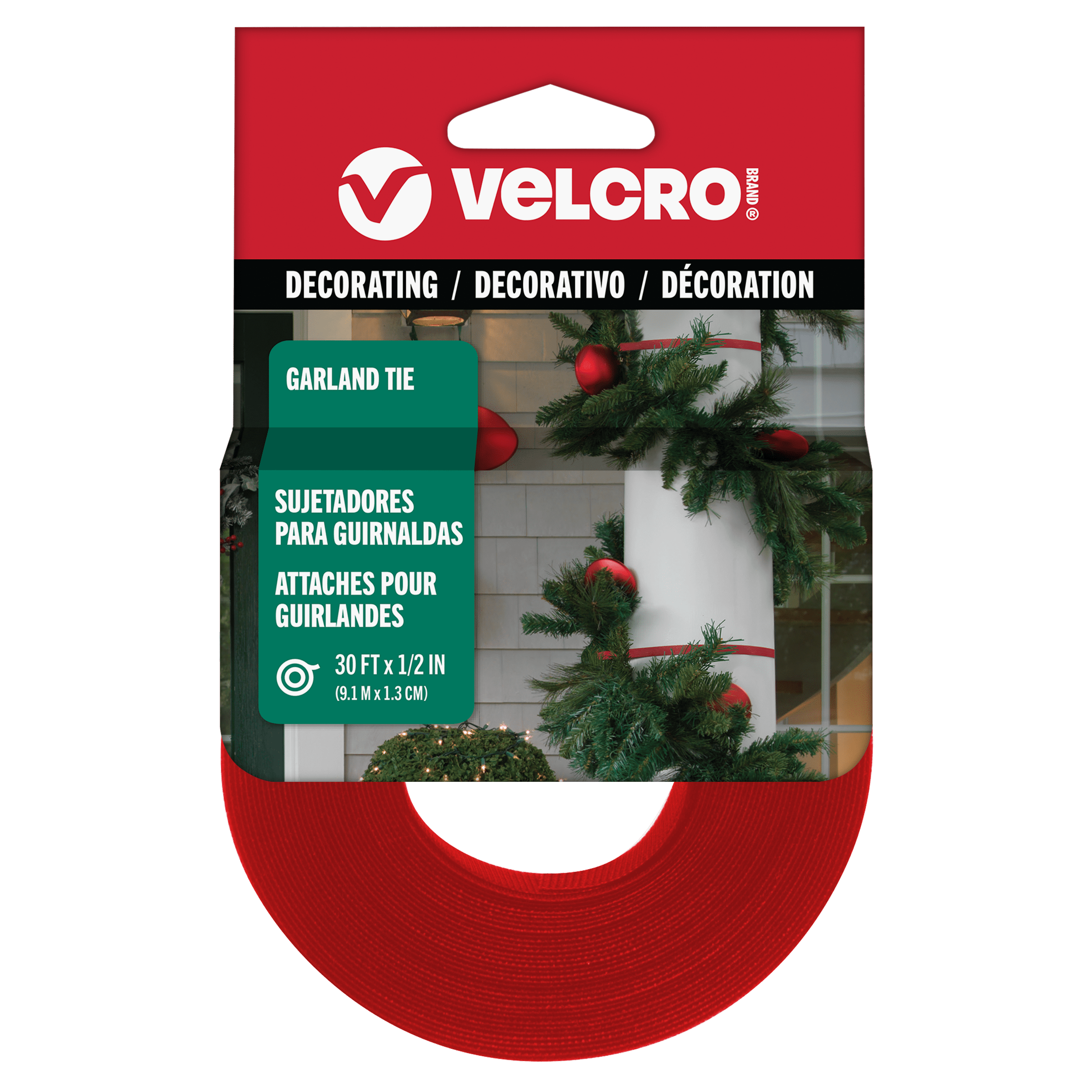 VELCRO, Seasonal Garland Ties, 30ft Red, Reusable Holiday Decor ...