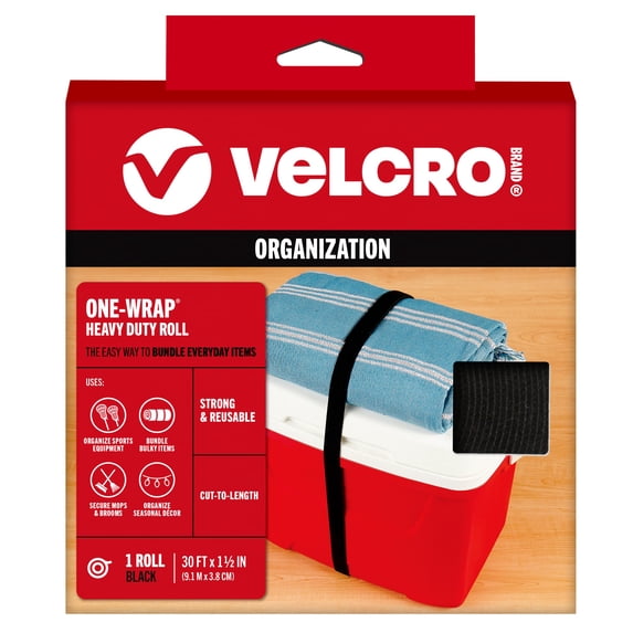 VELCRO Brand ONE-WRAP Roll Black | 30 Ft x 1-1/2 In | Reusable Self ...