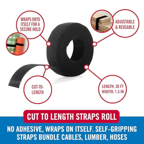 VELCRO Brand ONE-WRAP Roll Black | 30 Ft x 1-1/2 In | Reusable Self ...