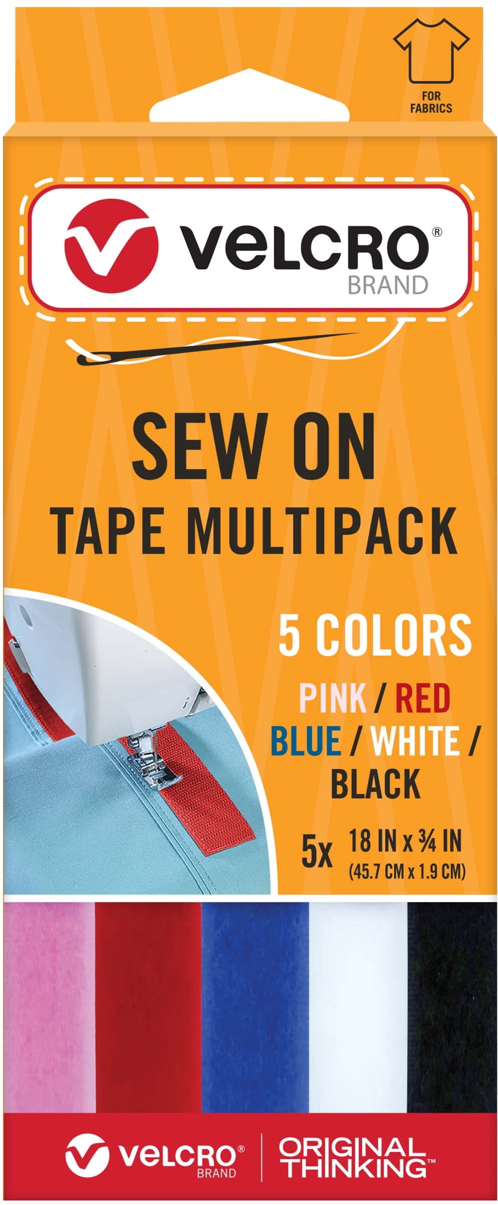 VELCRO Brand Sew On Tape Multipack, Pink, Red, Blue, White & Black, 18 ...