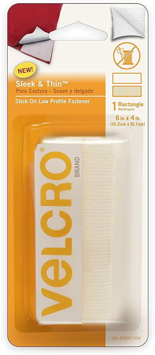 VELCRO Brand Sleek and Thin Stick On for Fabrics 6in x 4in White ...