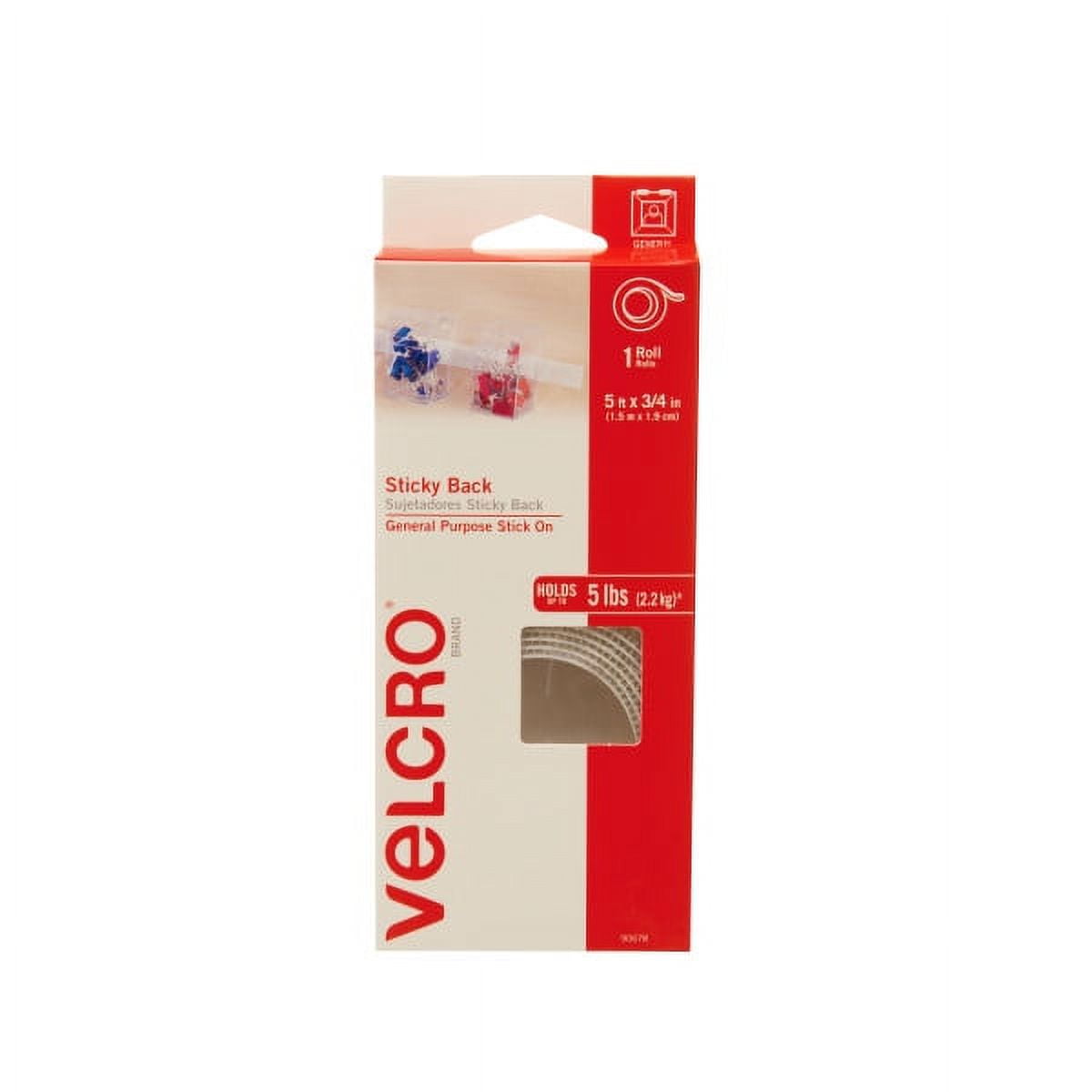 VELCRO® Brand Sticky Back Hook & Loop Tape 5ft x 3/4in Roll White ...